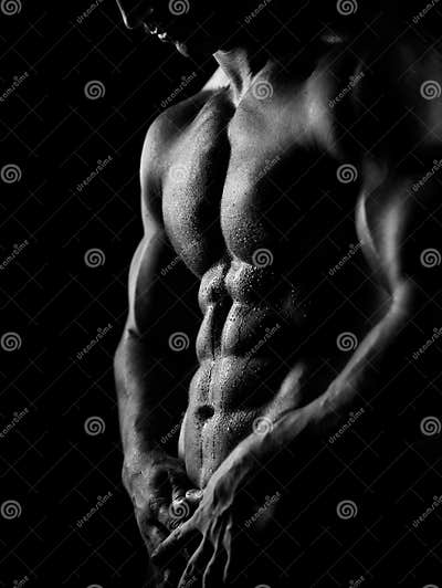 Strong Athletic Man on Dark Background Stock Image - Image of muscle ...