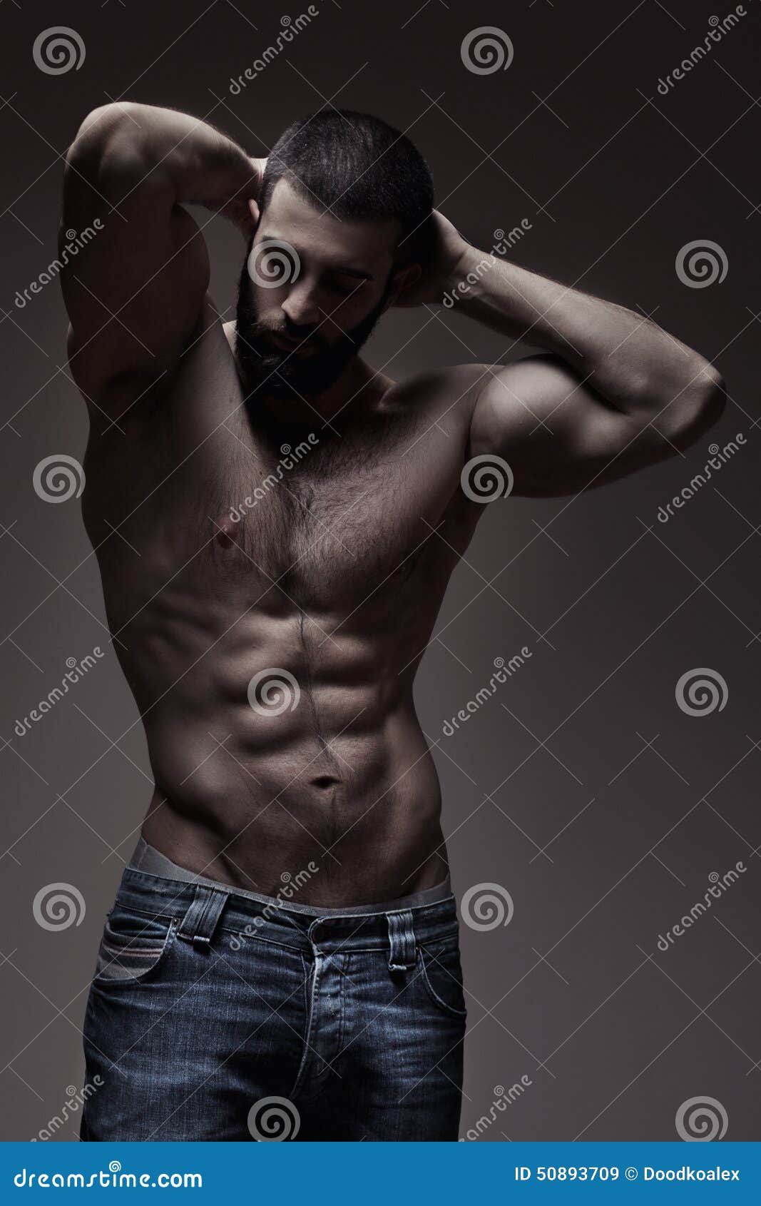 Strong Athletic Young Man Bodybuilder Fitness Model Put Weights On ...