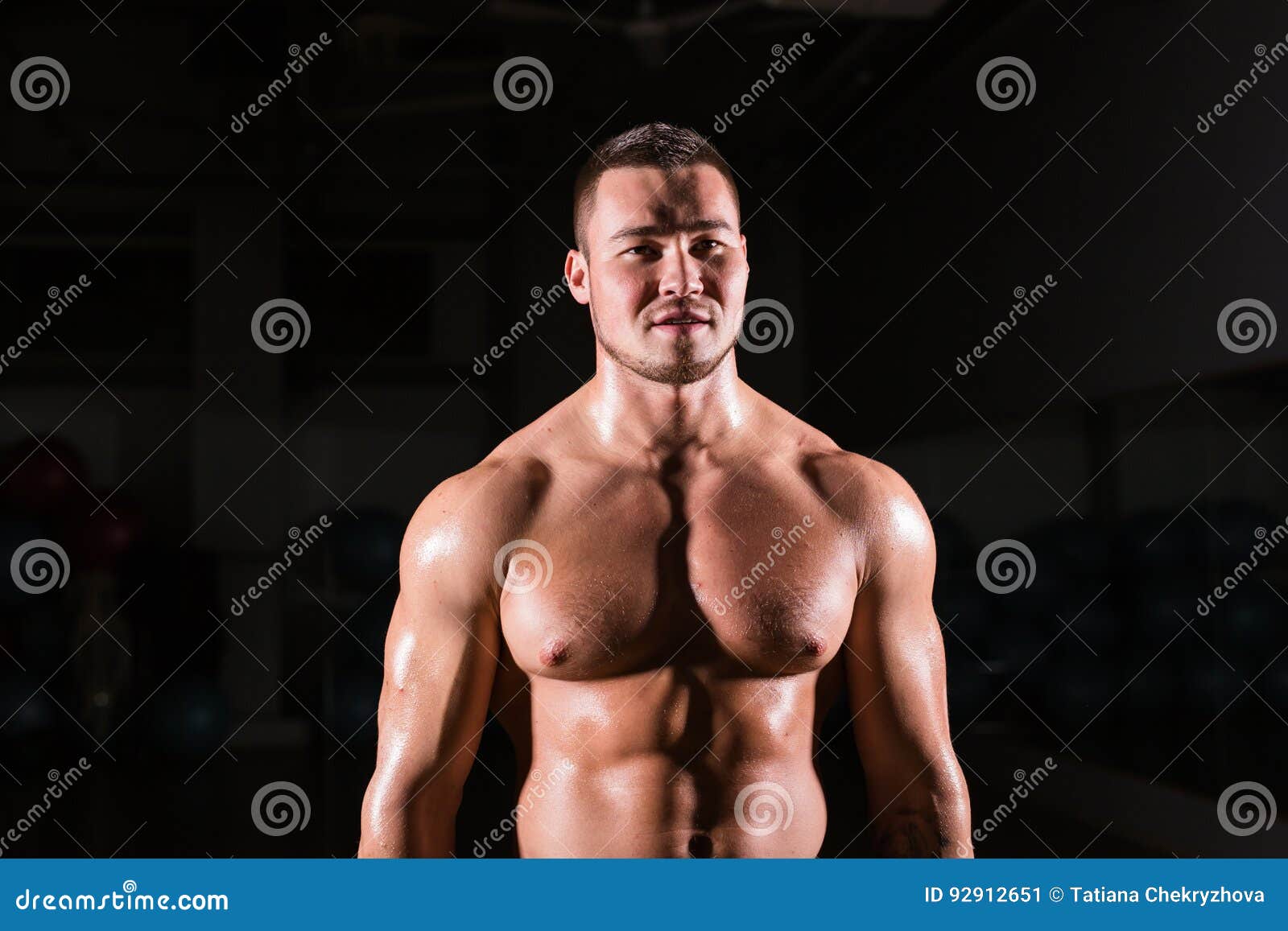 Strong Athletic Man Fitness Model Torso Showing Six Pack Abs Stock