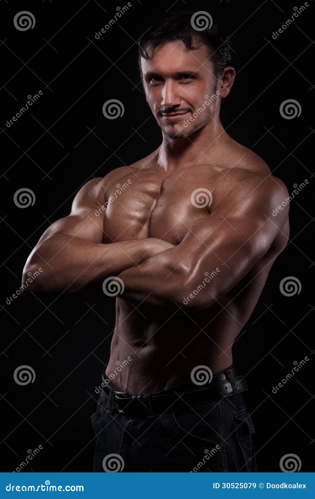 Strong Athletic Young Man Bodybuilder Fitness Model Exercise Triceps ...