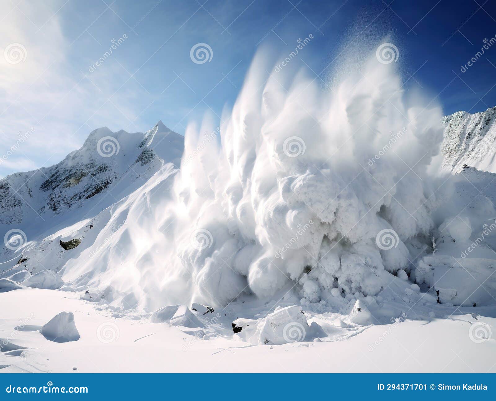 Strong Avalanche with Ice and Snow Rolling Down from the Glacier or ...