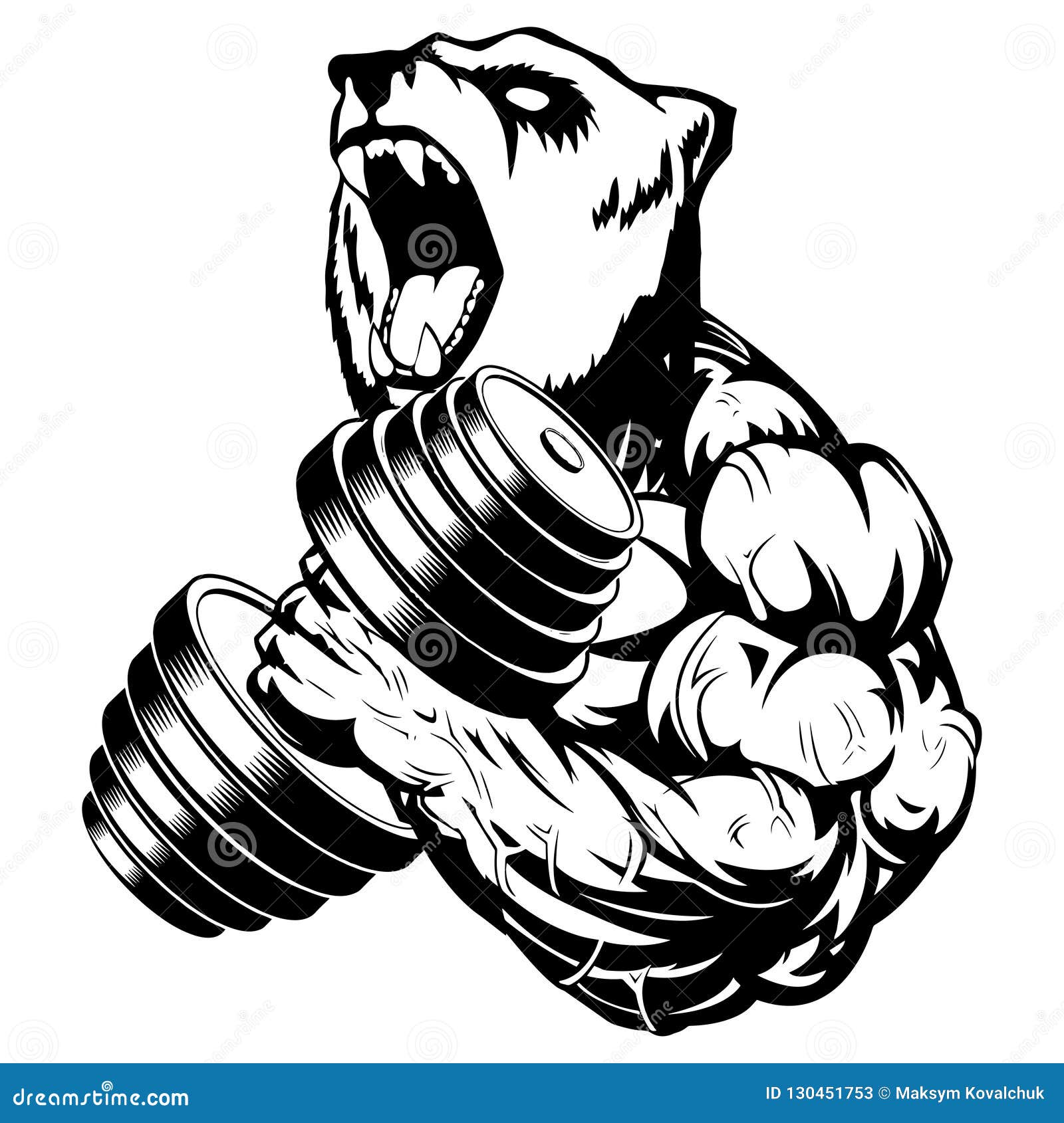 Strong Bear the Athlete Performs the Exercise for Biceps with Dumbbells ...