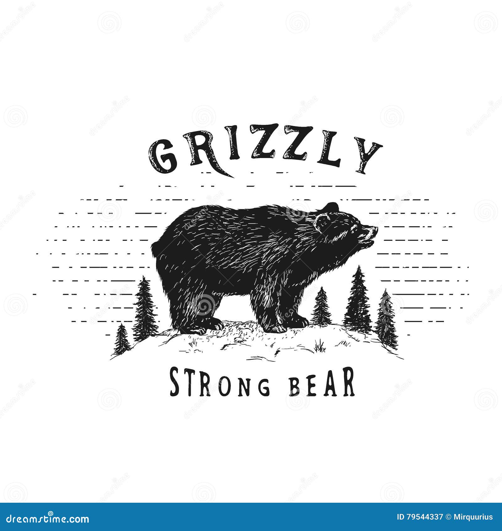 Strong bear in forest stock vector. Illustration of retro - 79544337