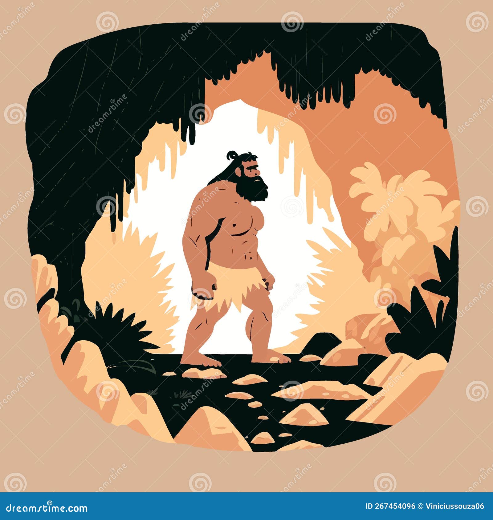 Strong Bearded Primitive Caveman Stock Vector - Illustration of ...