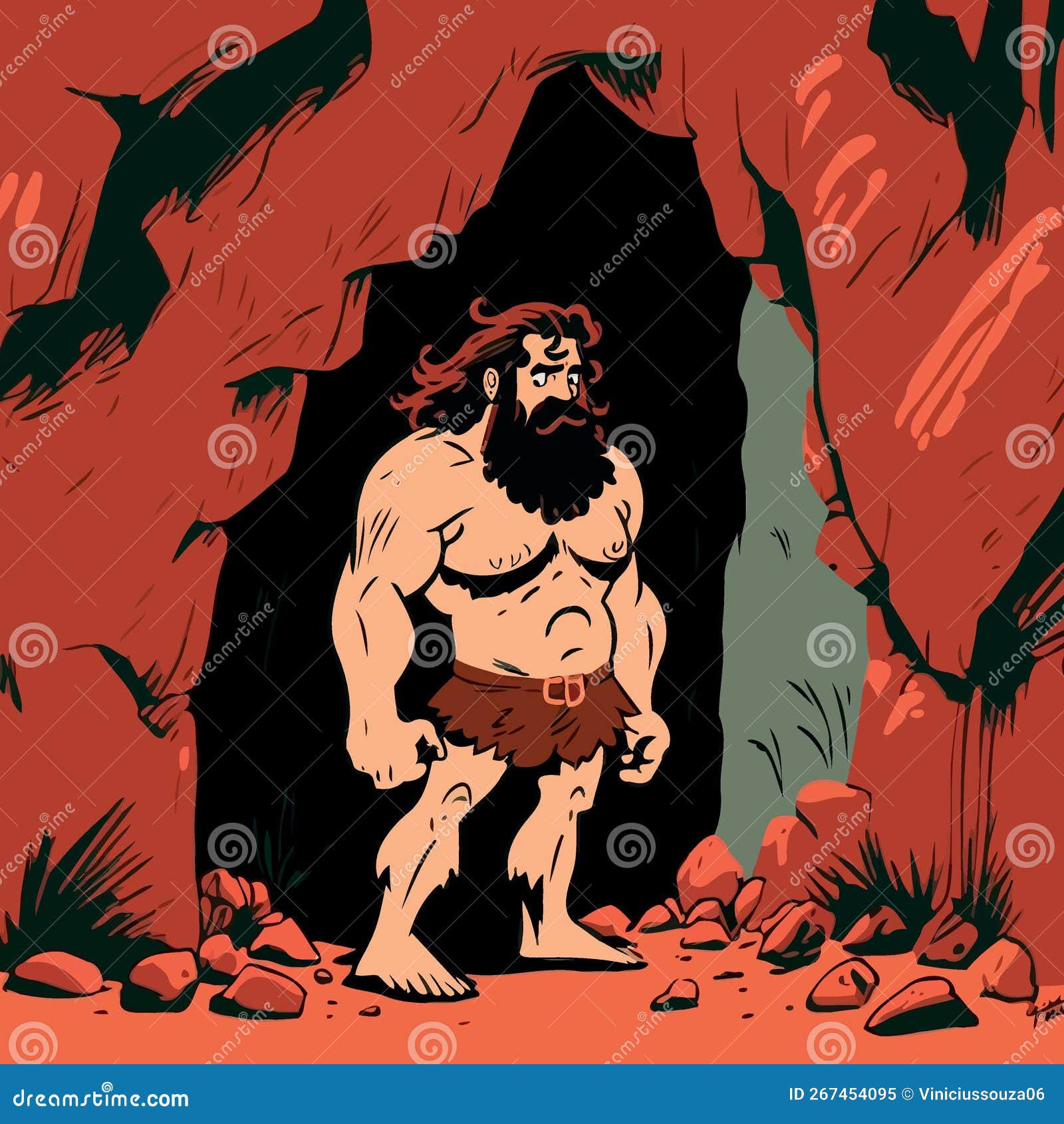 Primitive Caveman Characters With Weapon And Prehistoric Animals Set ...