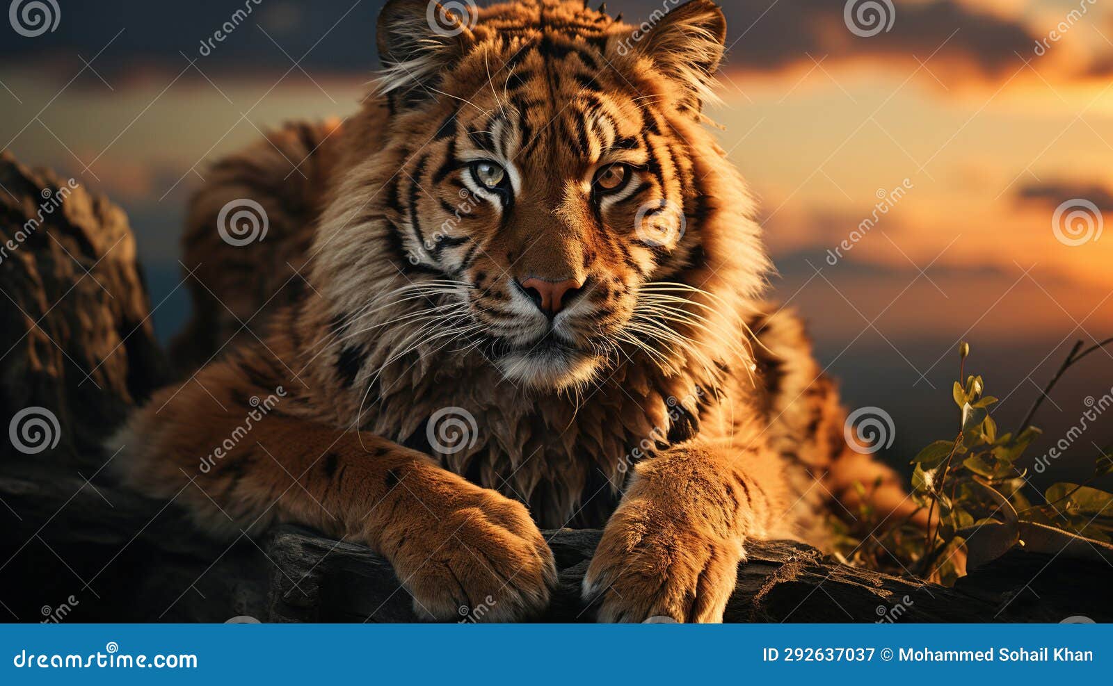 A Strong Bengal Tiger Relax on Mountain Top Selective Focus Background ...