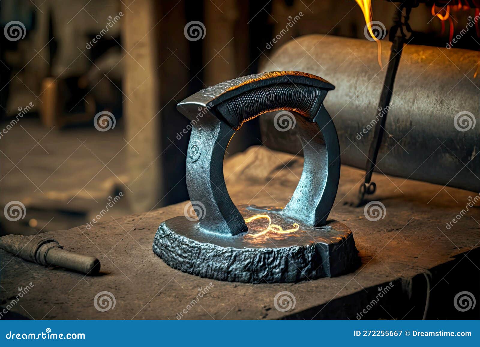 Strong Blacksmith Processes Metal Product in Shape of Ring on Anvil ...
