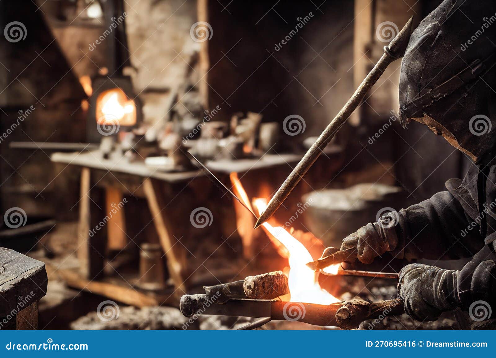 Strong Blacksmith Processing Metal on Anvil and Working with Fire ...
