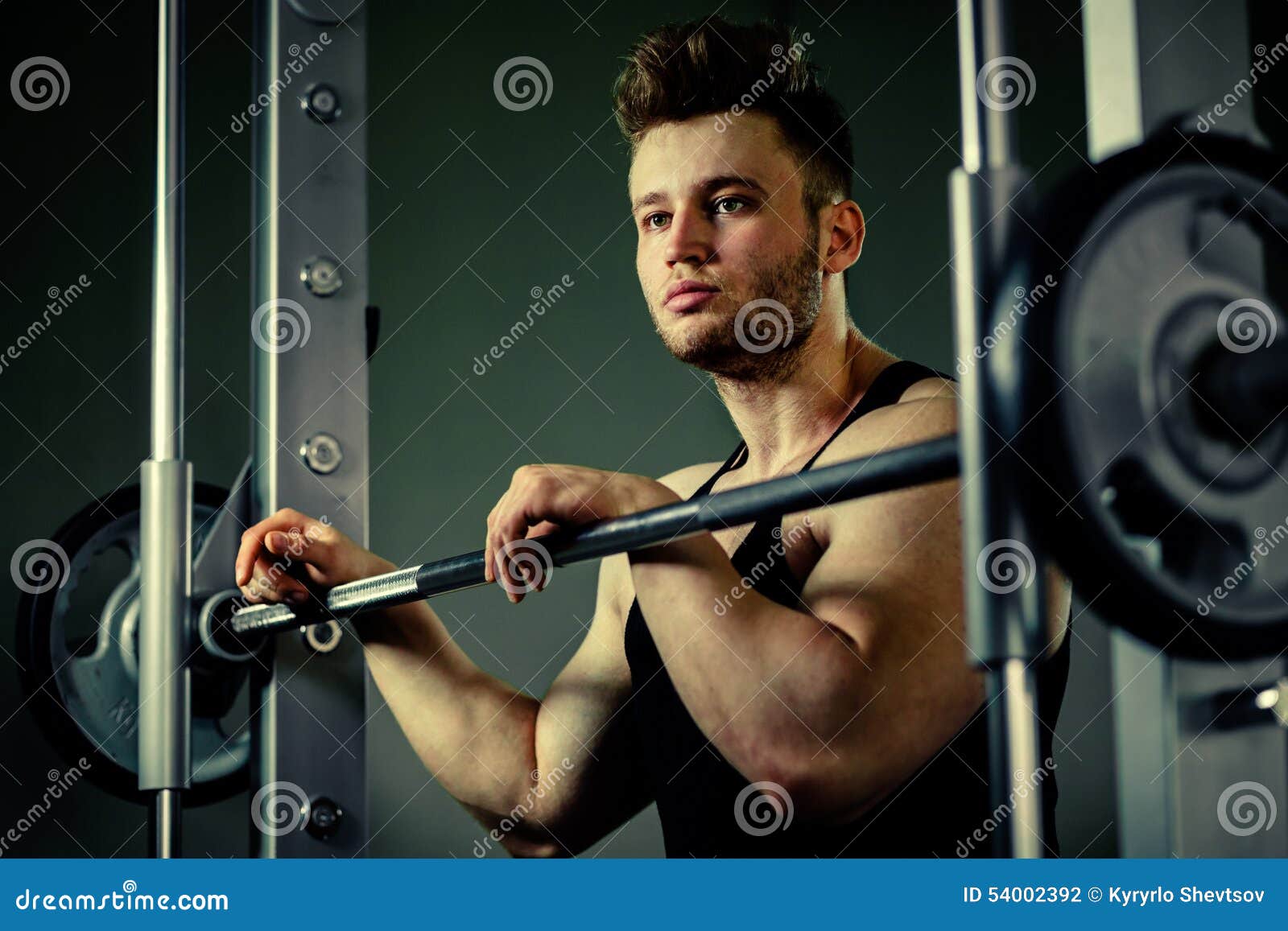 Strong Bodybuilder Athlete with Heavy Weights in Gym Stock Photo ...