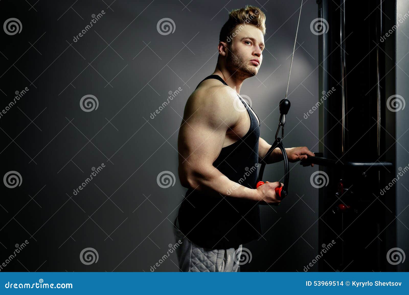 Strong Bodybuilder Athlete Works Out and Pushing Trainer Stock Photo ...