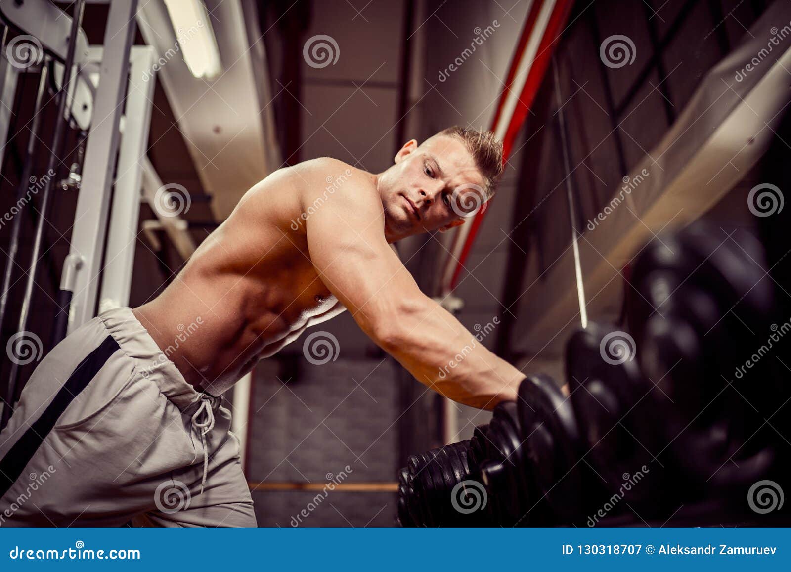 Strong Bodybuilder Doing Heavy Weight Exercise for Back Stock Image ...