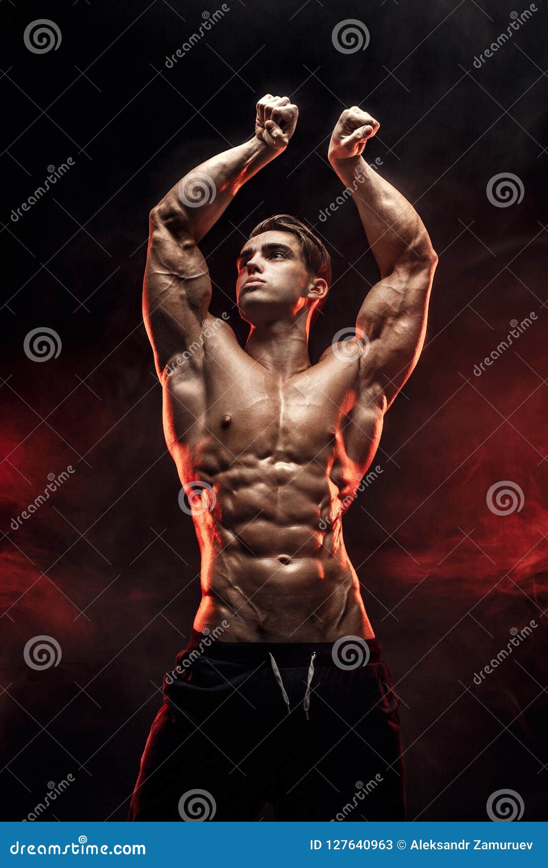 Strong Bodybuilder Man With Perfect Abs Shoulders Biceps Triceps