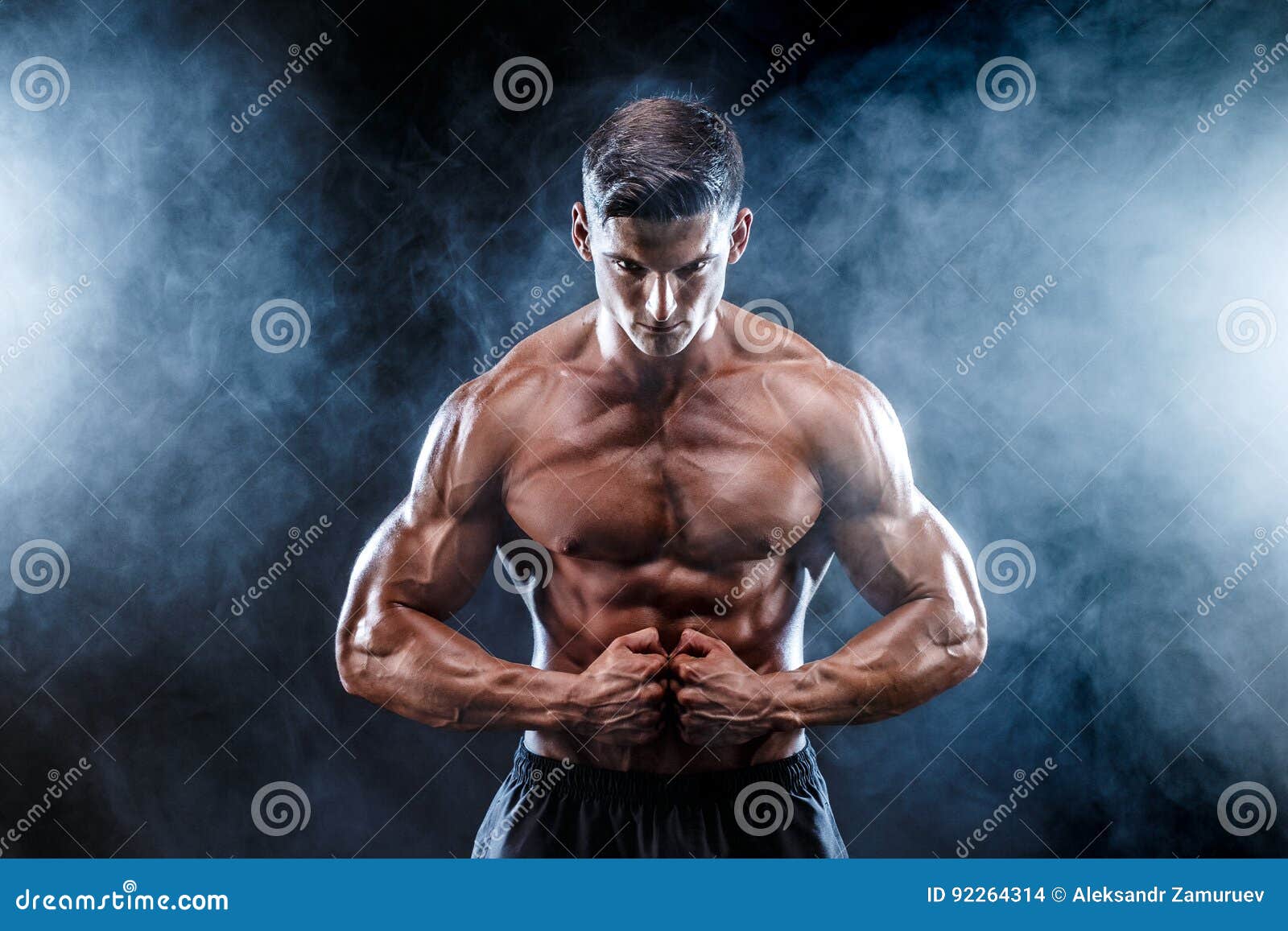Strong Bodybuilder Man Perfect Abs Shoulders Biceps Triceps Chest Stock ...