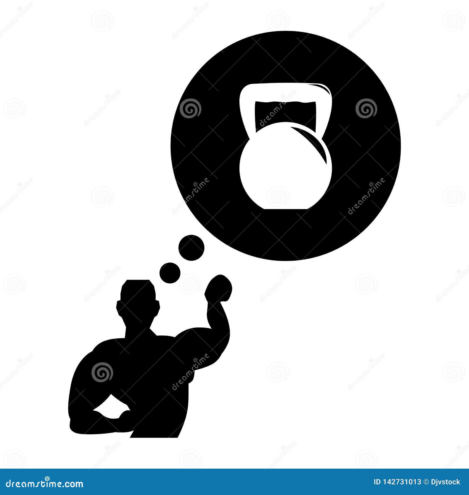Strong Bodybuilder Silhouette Thinking in Dumbbell Stock Vector ...