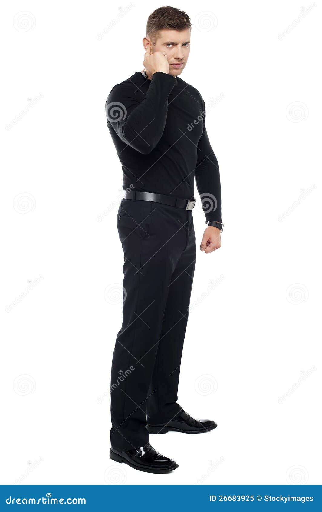 Strong Bouncer Listening Carefully Stock Image - Image of handsome ...