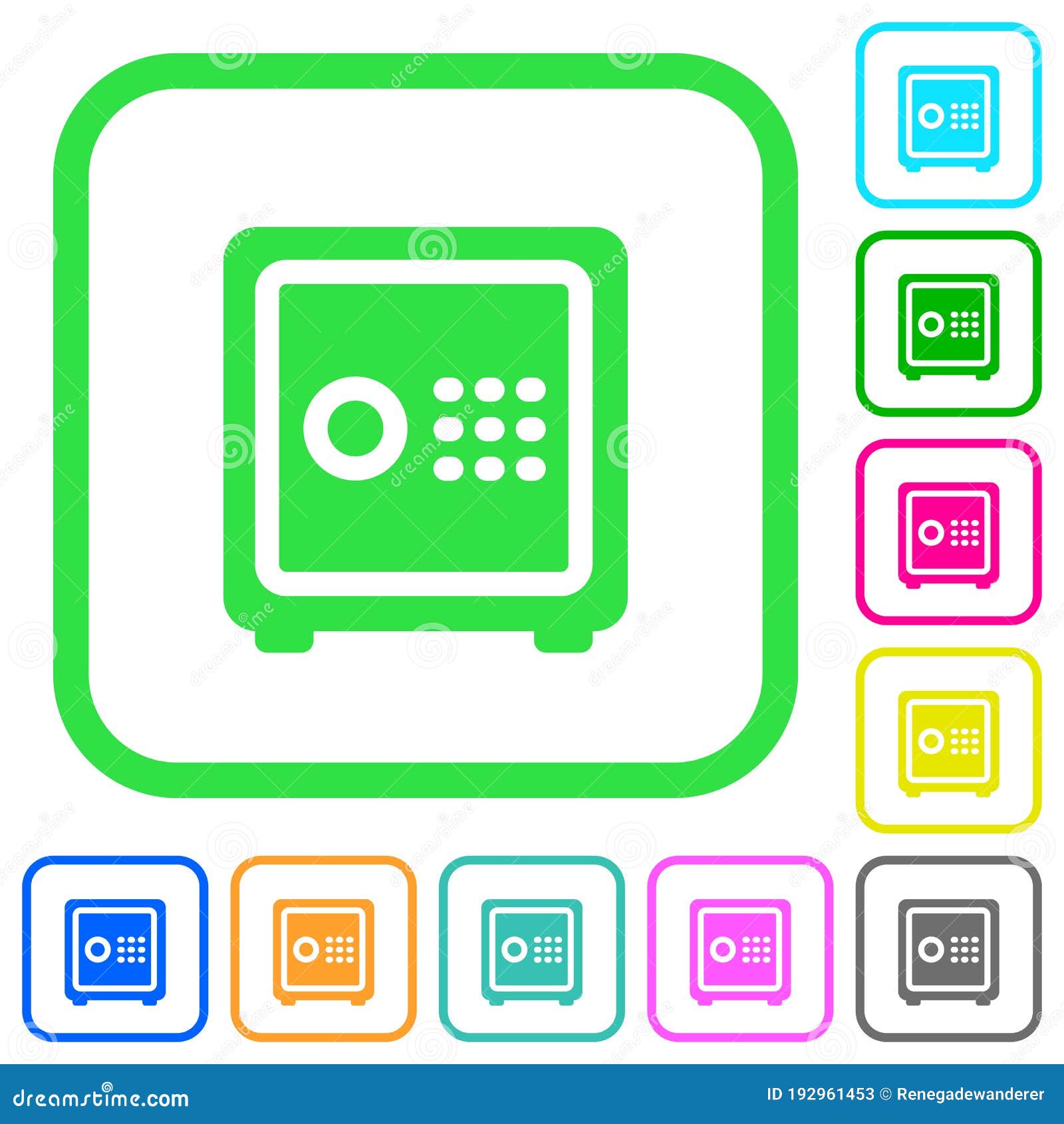 Strong Box with Key Code Vivid Colored Flat Icons Icons Stock Vector ...