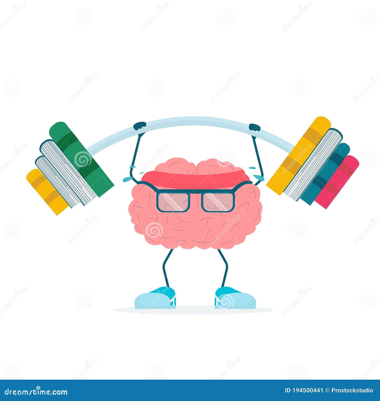 Strong Brain Character Lifting Bar Training Over White Background ...