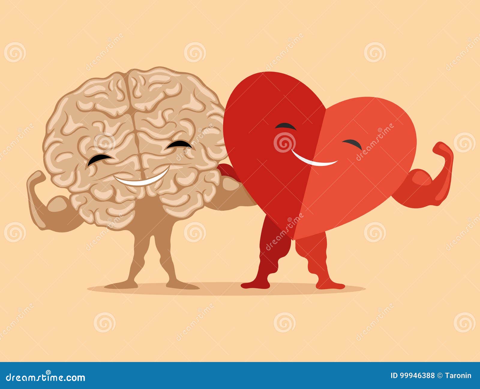 Strong Brain Concept. Line Style Brain Showing Muscle Arms. Cartoon ...