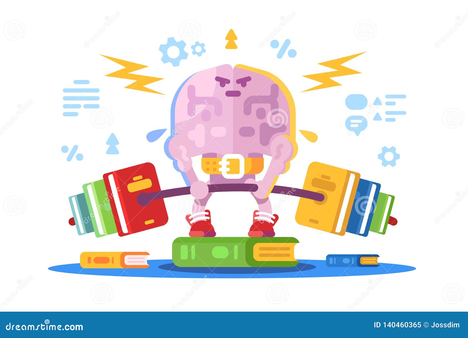 Strong Brain Concept. Line Style Brain Showing Muscle Arms. Cartoon ...