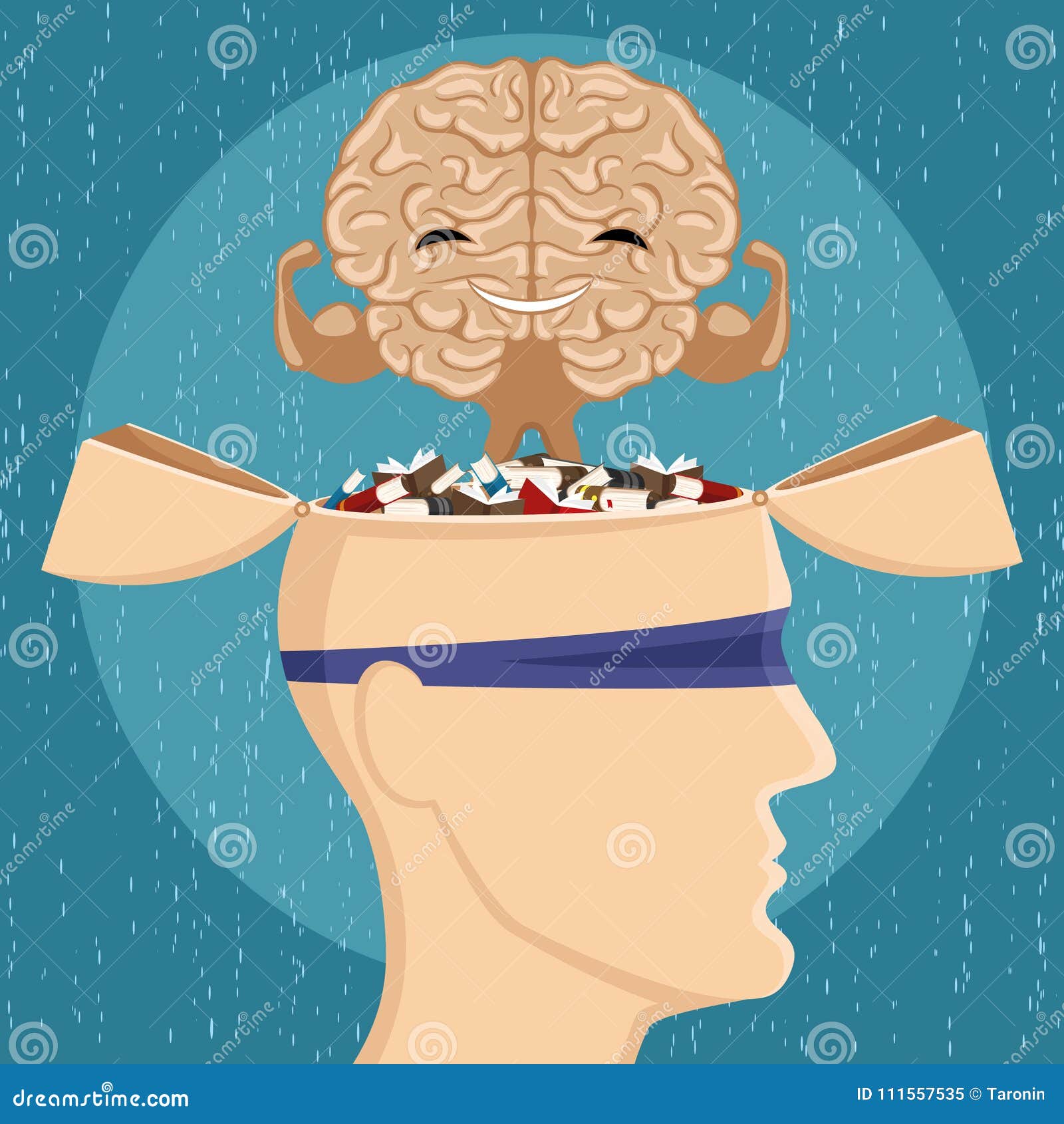 Strong Brain Concept. Line Style Brain Showing Muscle Arms. Cartoon ...