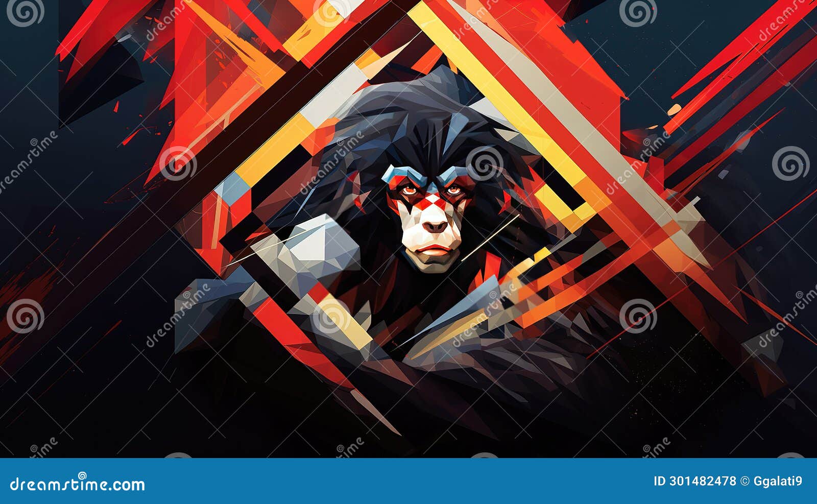 A Strong Brave Fighting Inspired Ape Head, Geomterical Modern Design ...