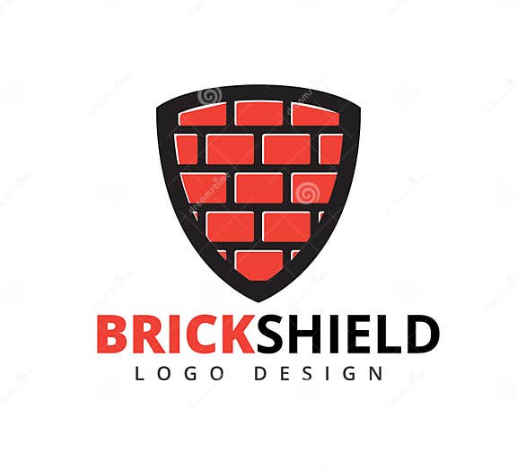 Strong Brick Material Inside Shield Vector Icon or Logo Design ...
