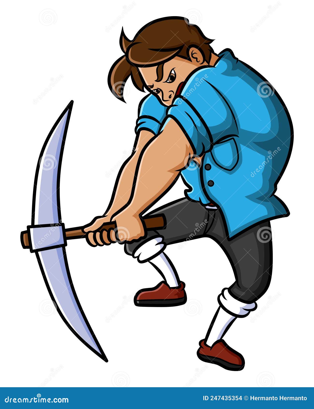 The Strong Builder Swing the Pickaxe Stock Vector - Illustration of ...