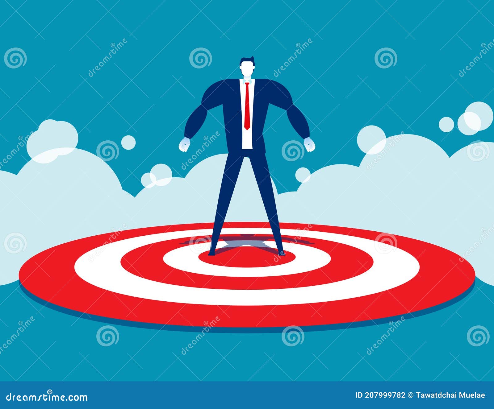 Strong Businessman Standing on Target. Conquer the Goal Stock Vector ...