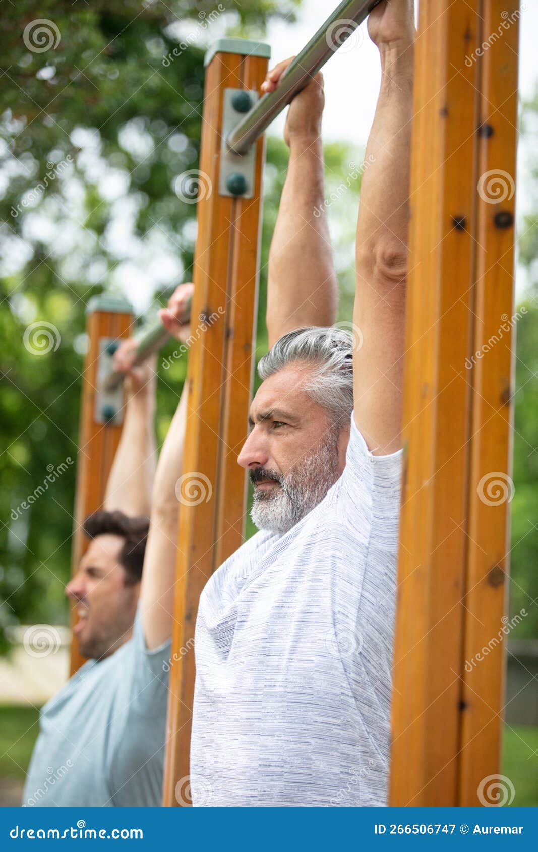 Strong and Competitive Men Exercising on Monkey Bars Stock Image ...