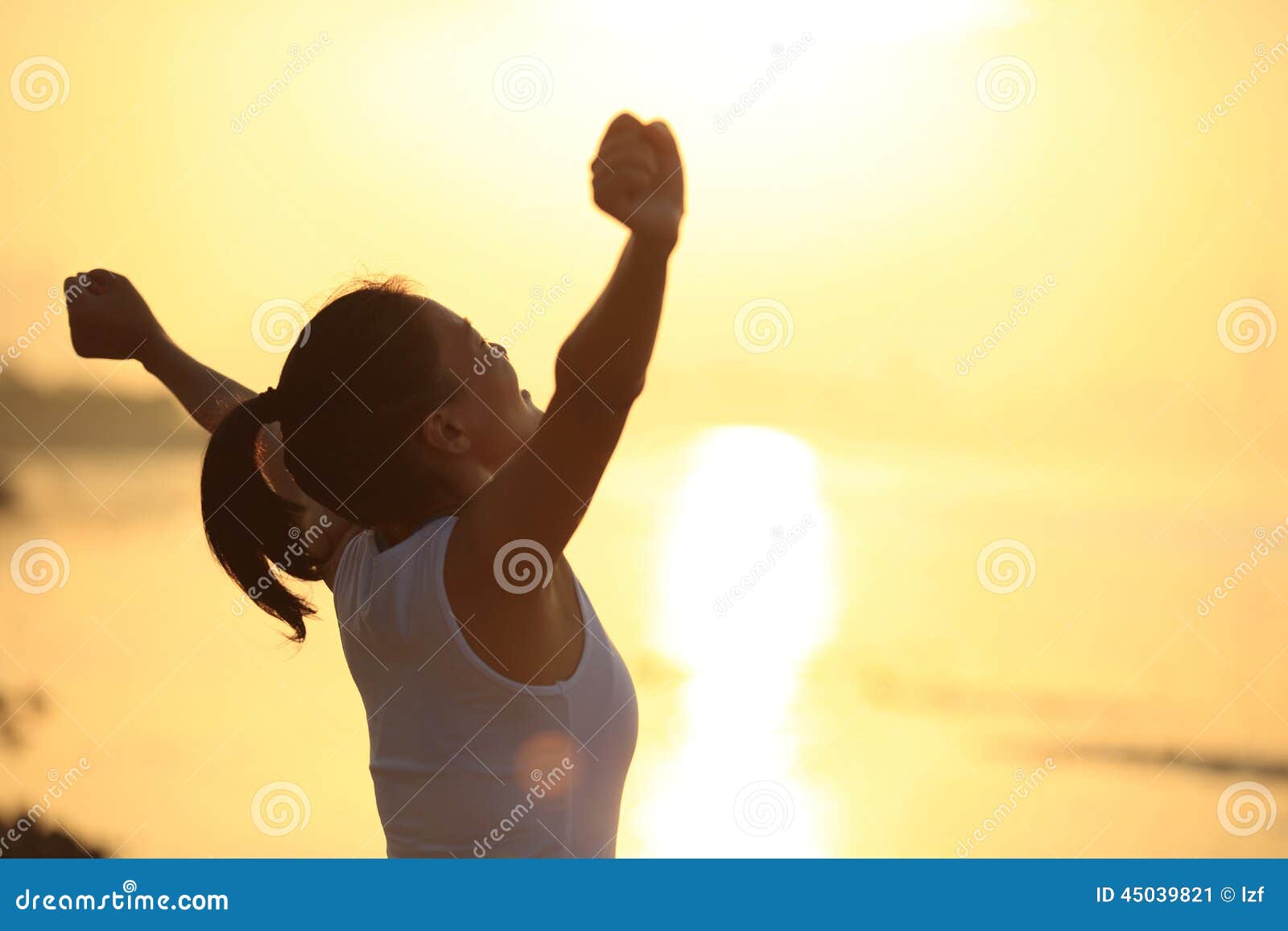 Strong Confident Woman Open Arms on Beach Stock Image - Image of happy ...