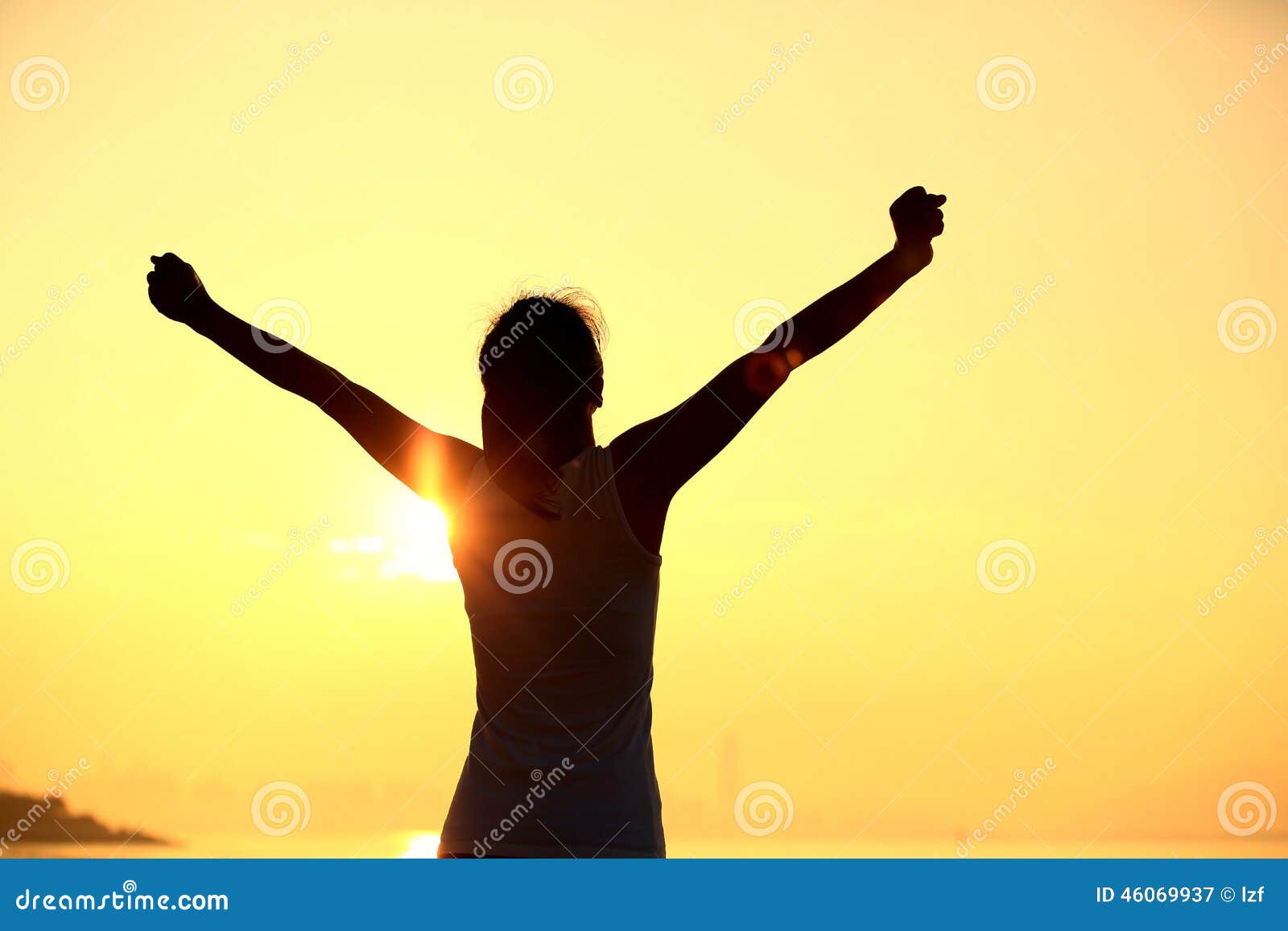 Strong Confident Woman Open Arms on Beach Stock Image - Image of ...