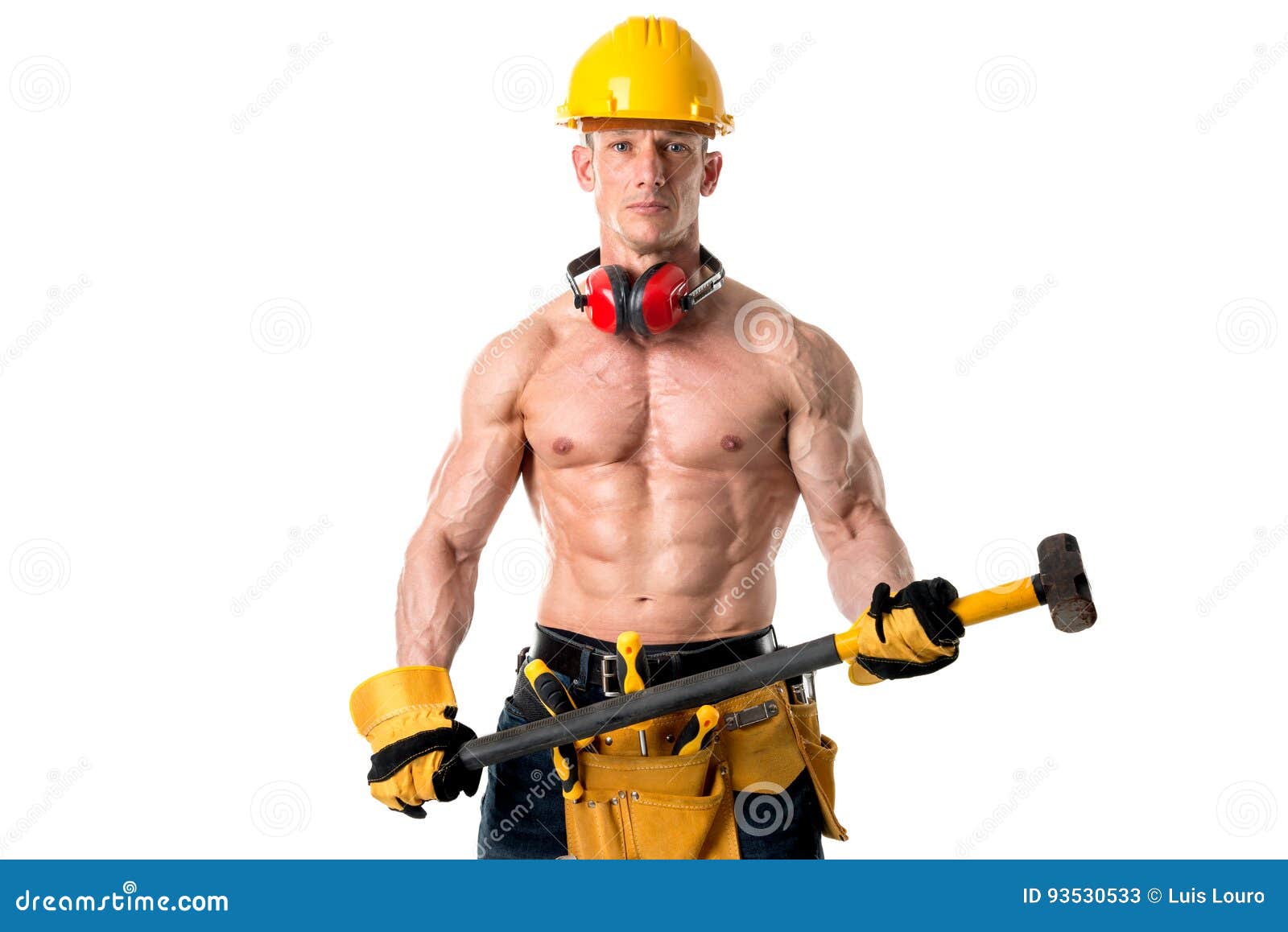 Strong construction worker stock image. Image of repairman - 93530533