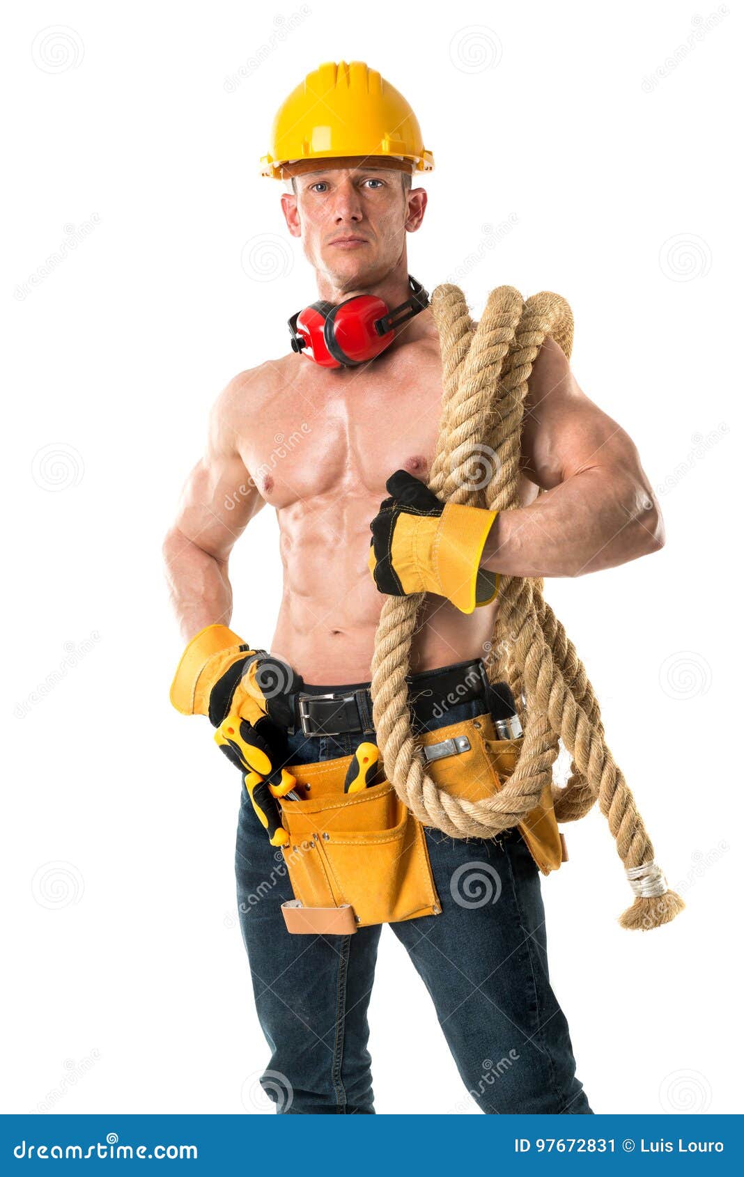 Strong construction worker stock image. Image of profession - 97672831