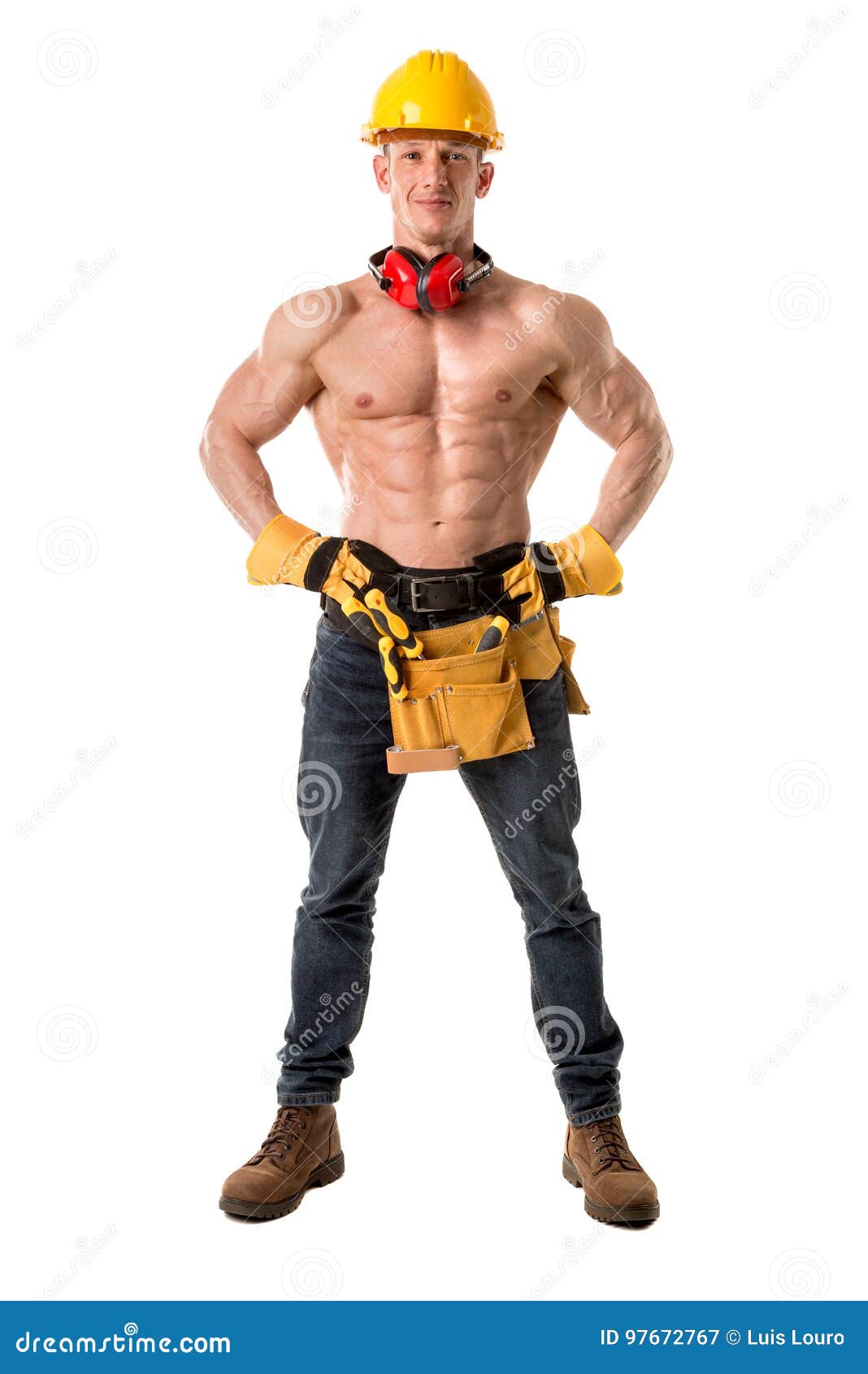 Strong construction worker stock image. Image of isolated - 97672767