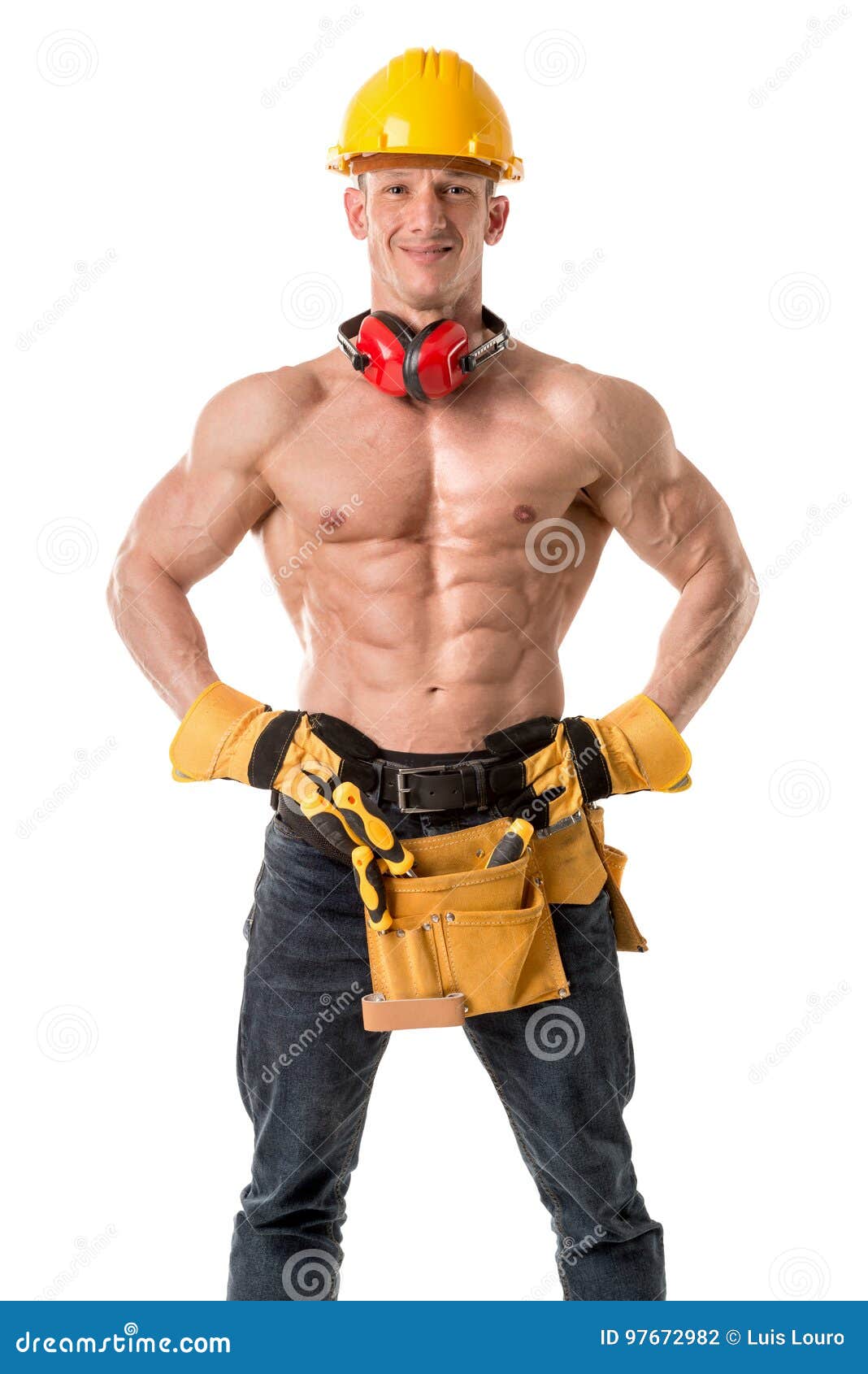 Strong construction worker stock photo. Image of muscle - 97672982