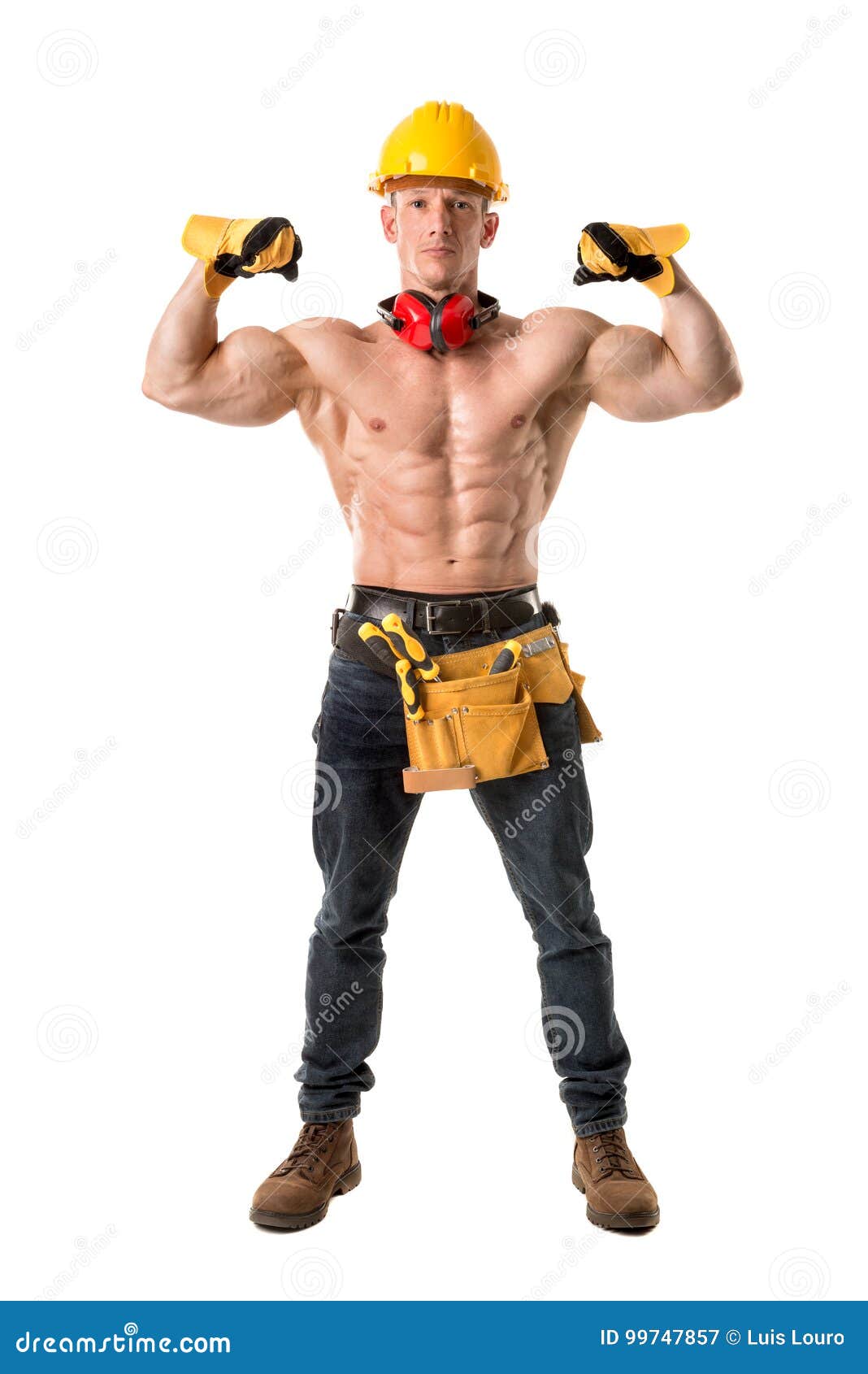Strong construction worker stock image. Image of builder - 99747857