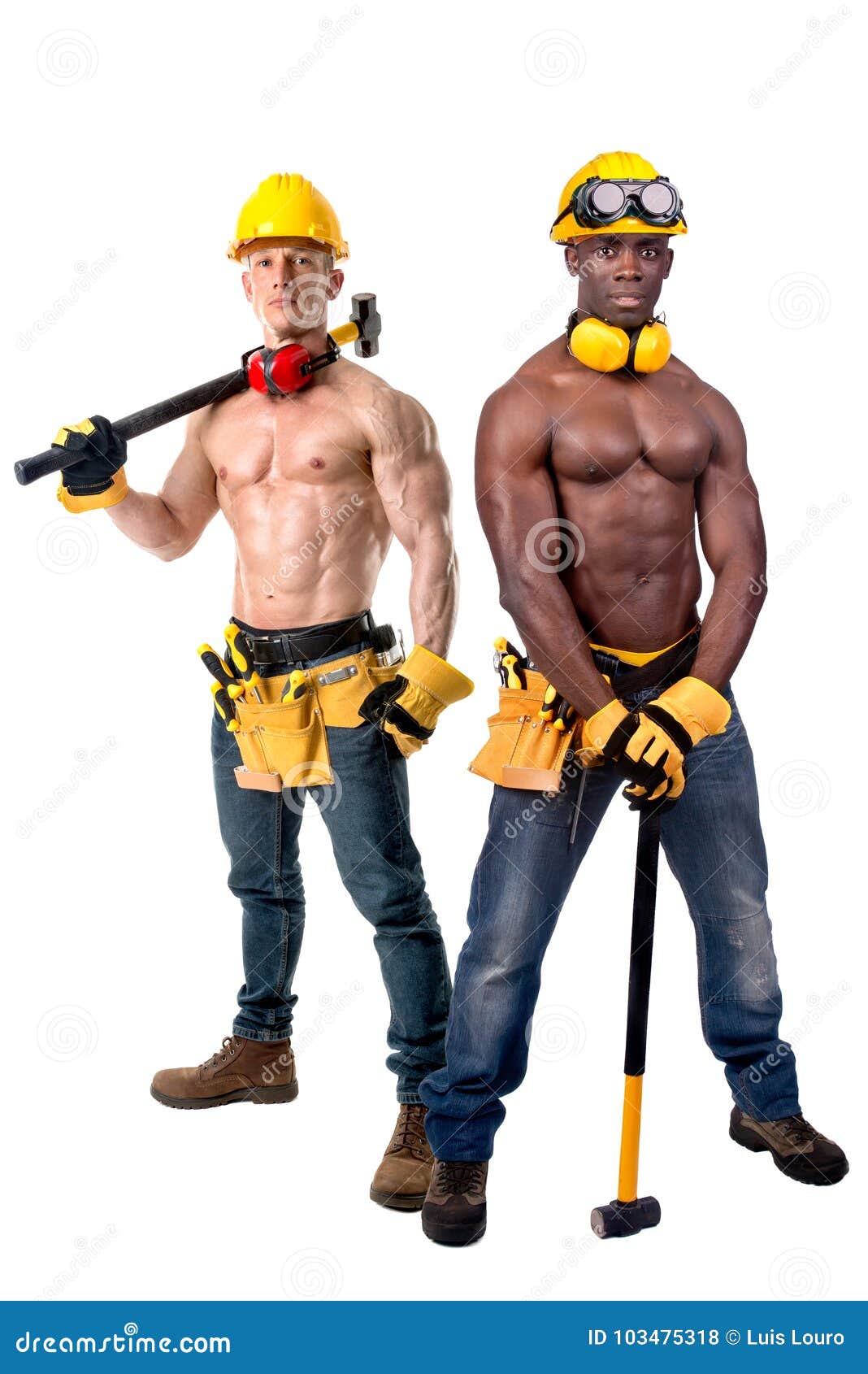 Strong Construction Workers Stock Photo - Image of isolated, occupation ...
