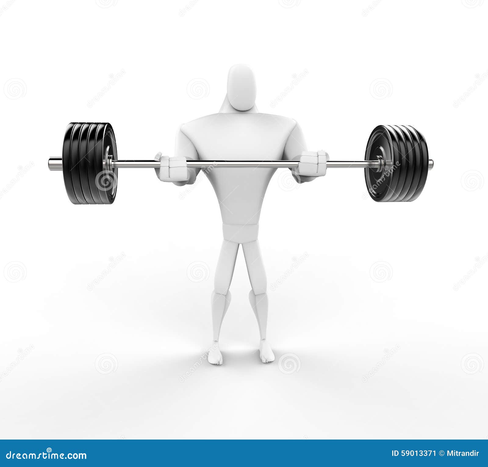 Strong 3D Character Weightlifting - Front View. Stock Illustration ...