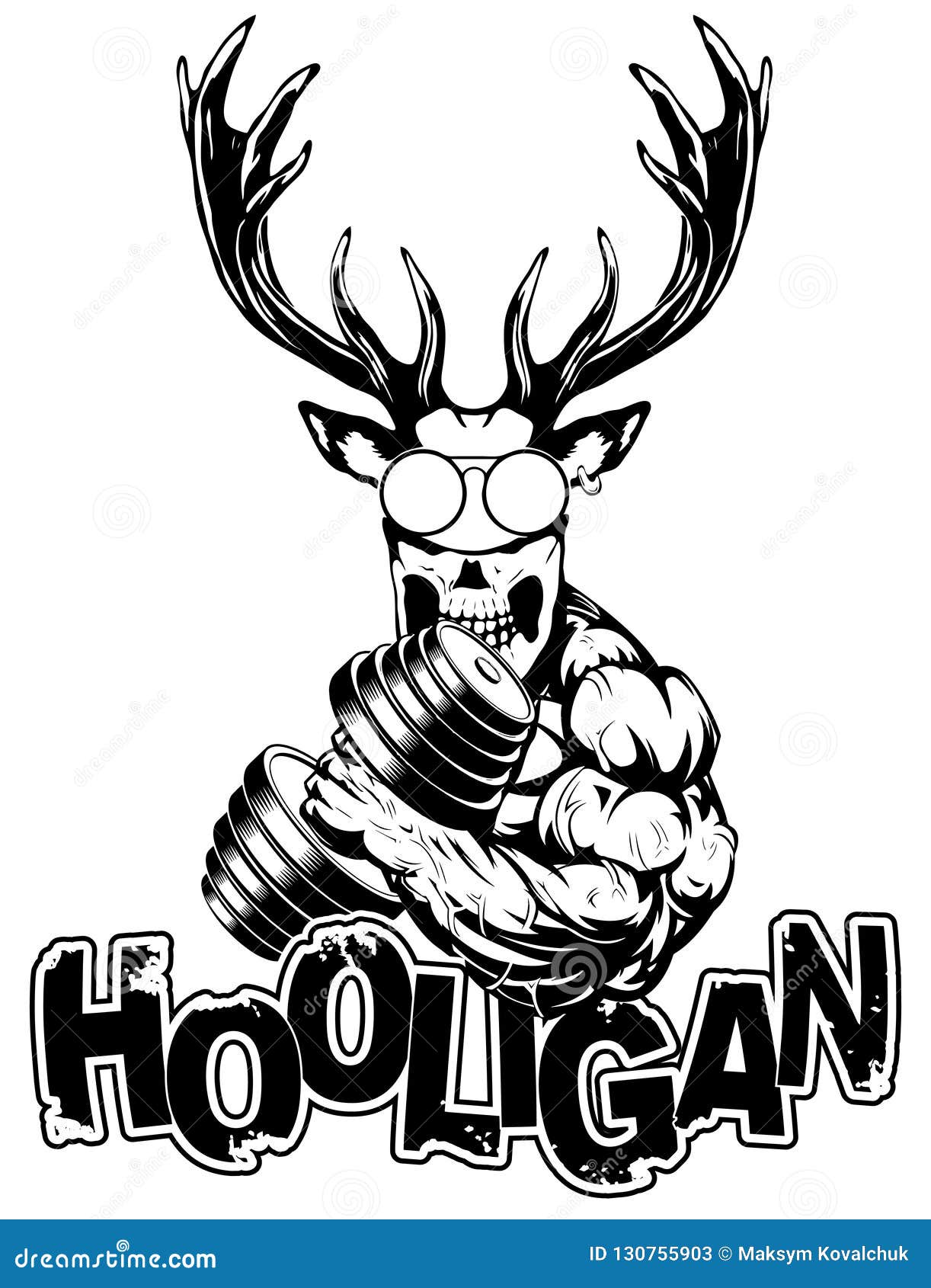 Strong Deer the Athlete Performs the Exercise for Biceps with Dumbbells ...