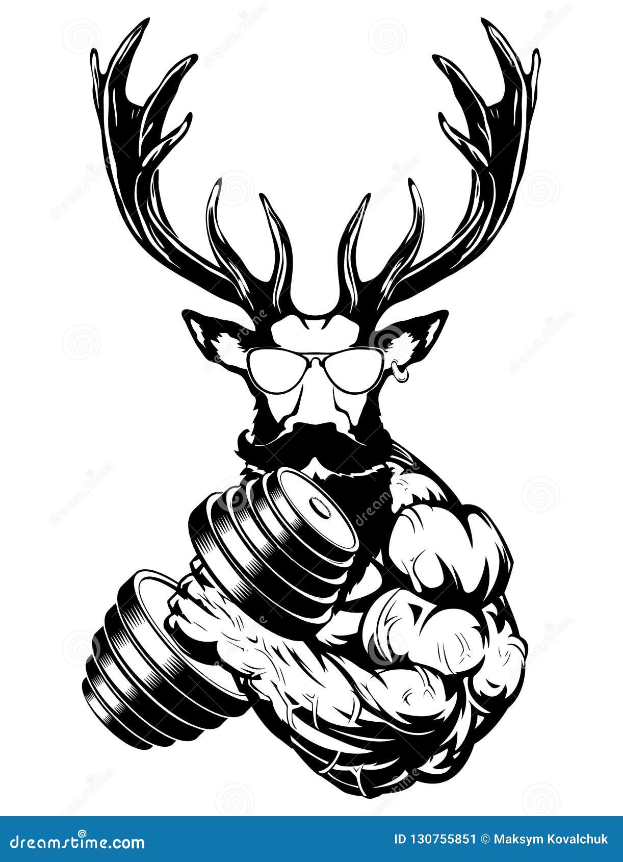 A Muscle Deer, Isolated Vector Illustration. A Bouncer Guy. A Humanized ...