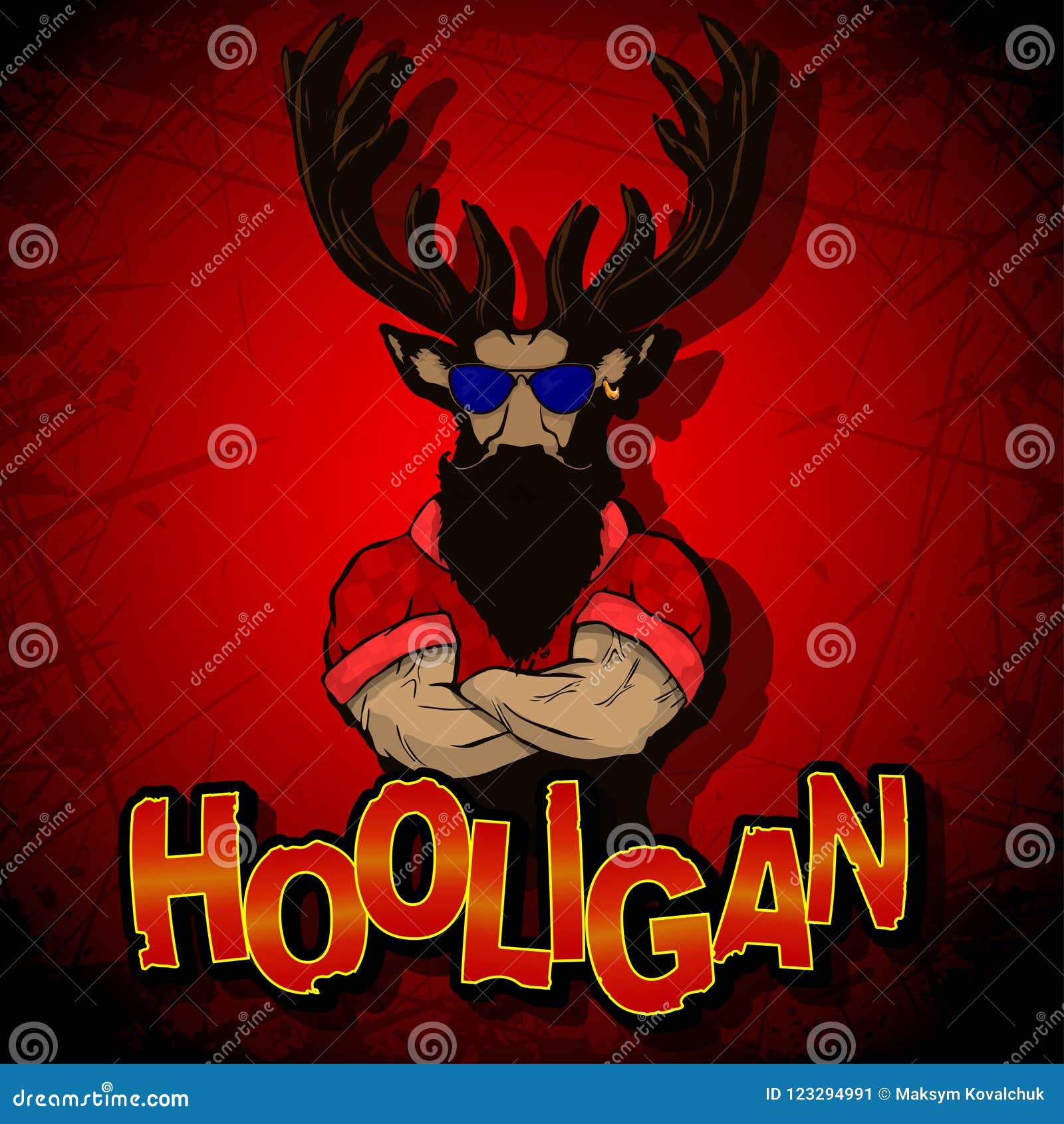 Strong Deer-man On A Red Background. Cartoon Vector | CartoonDealer.com ...