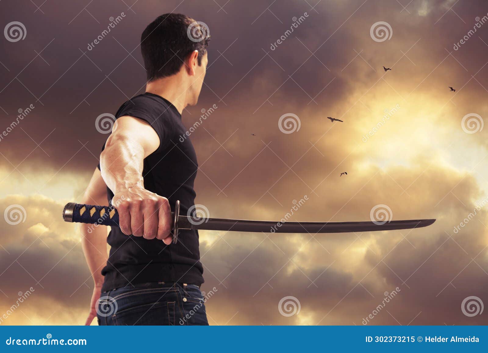 Strong and Determined Samurai, Stands Against a Dramatic Sky Stock ...