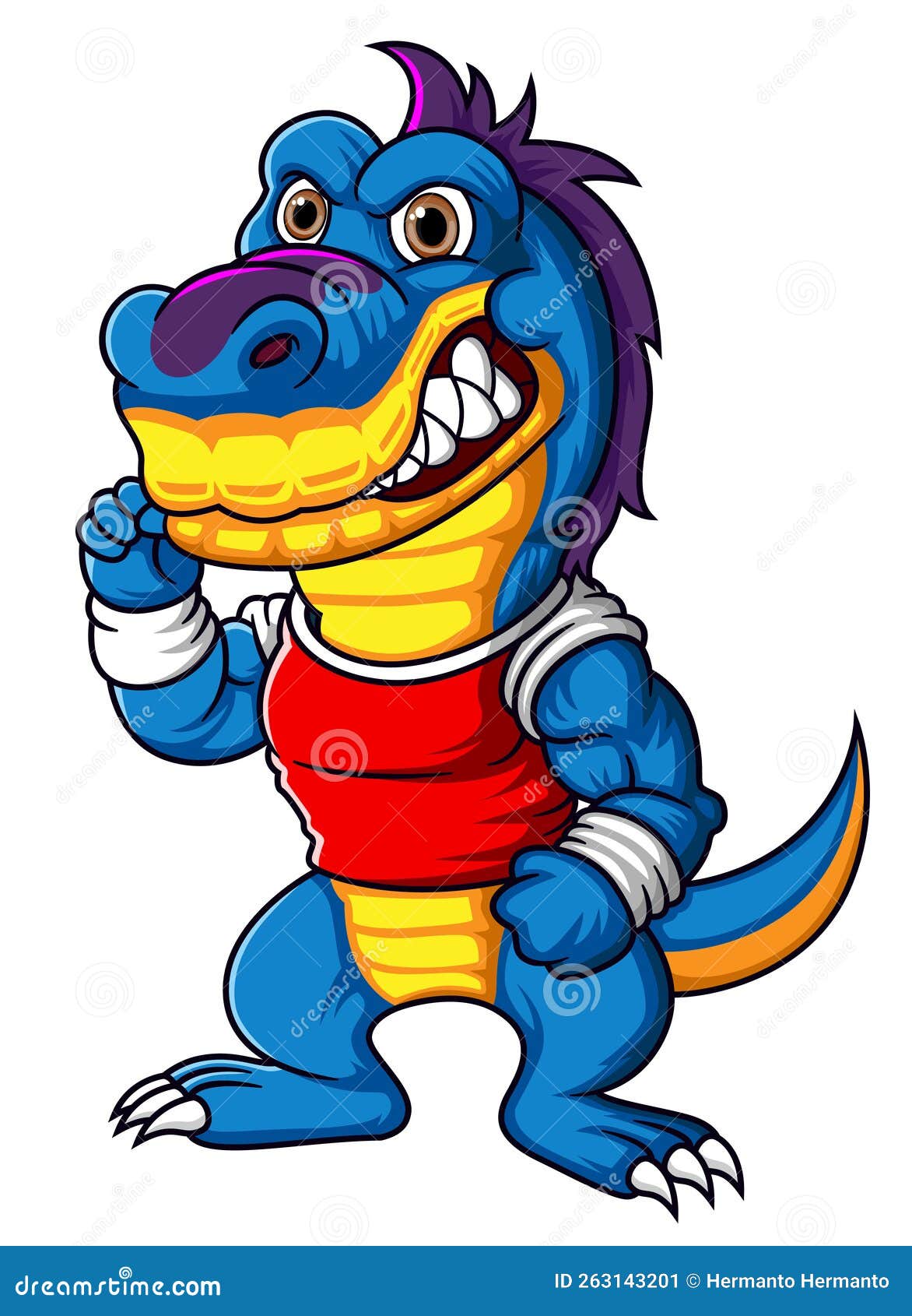 Strong Dinosaur Character Using Red Shirt Stock Vector - Illustration ...