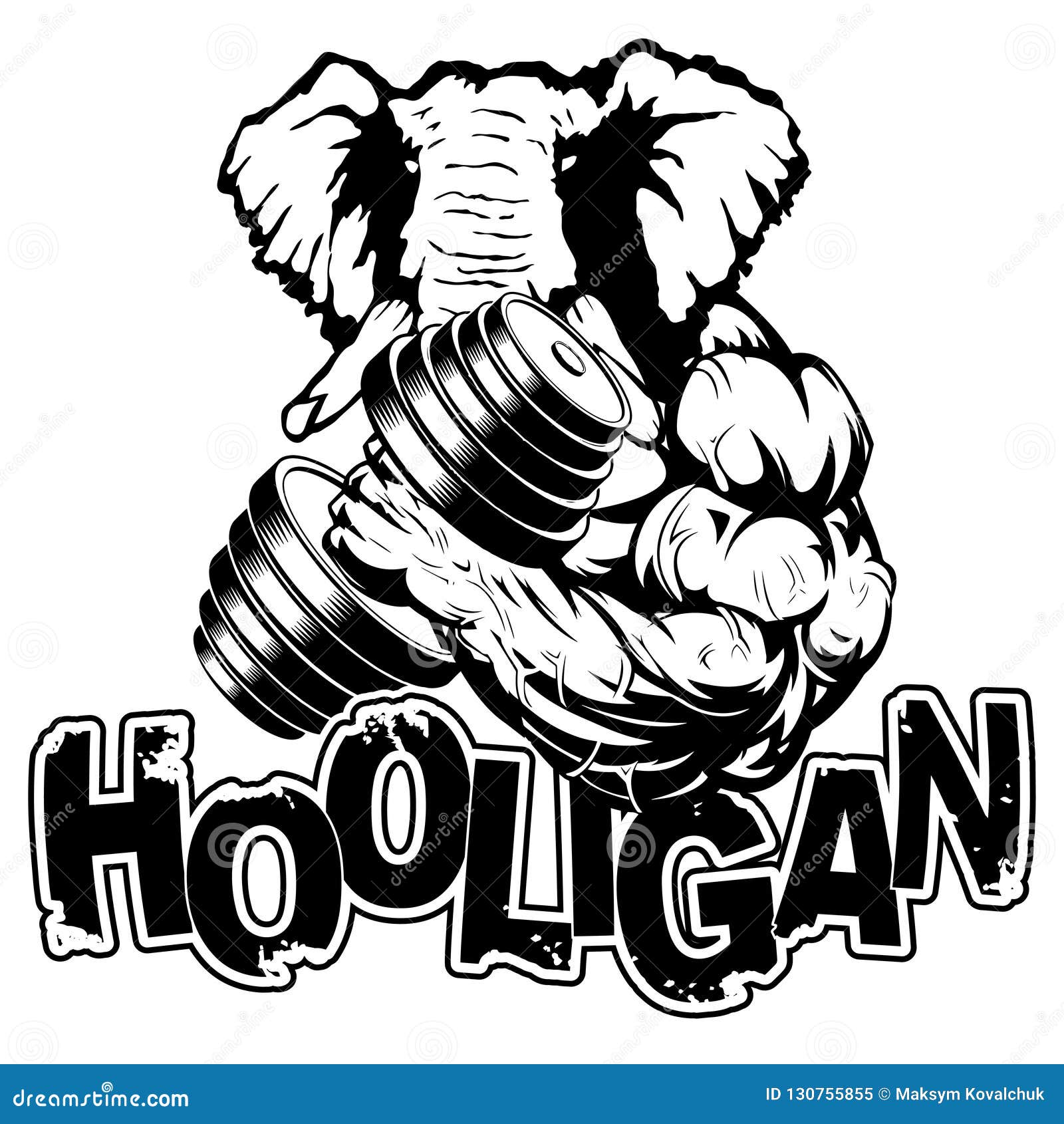 Strong Elephant the Athlete Performs the Exercise for Biceps with ...