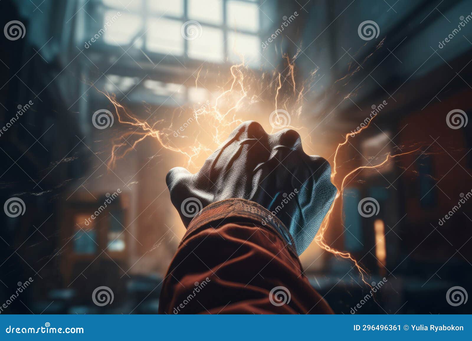 Strong Explosions Dramatic Hands Lightning. Generate Ai Stock Image ...