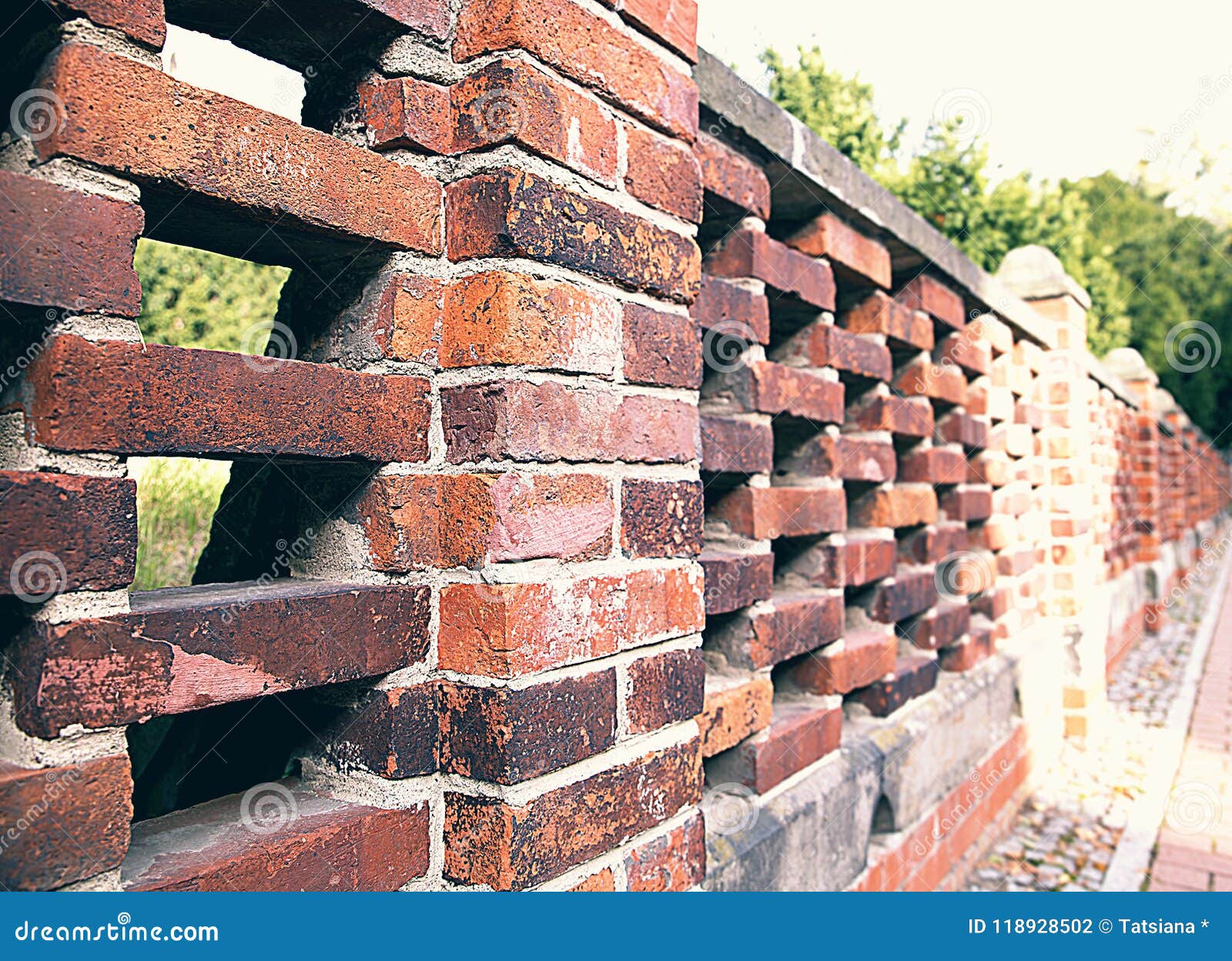 A Strong Fence Made of Red Brick with Turrets, Architectural Structure ...
