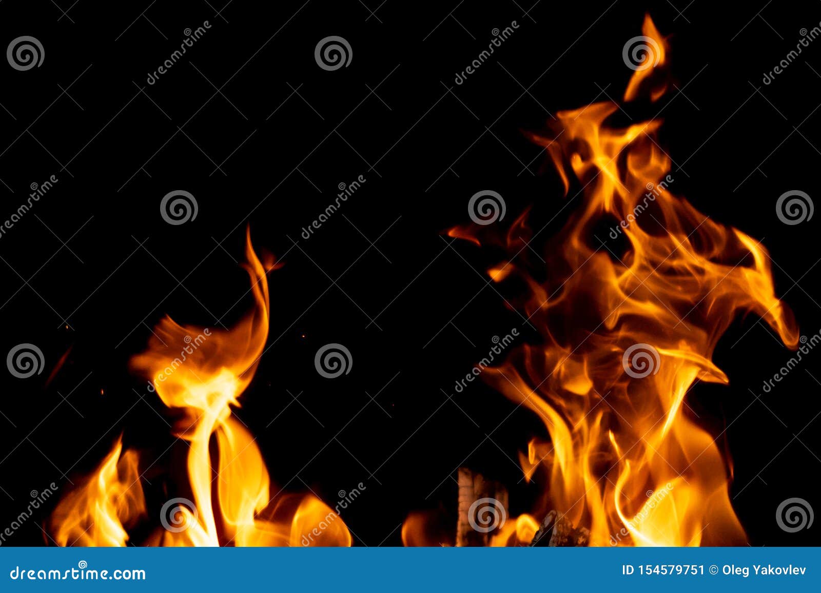 Strong Fire Flames on Black Stock Image - Image of black, element ...