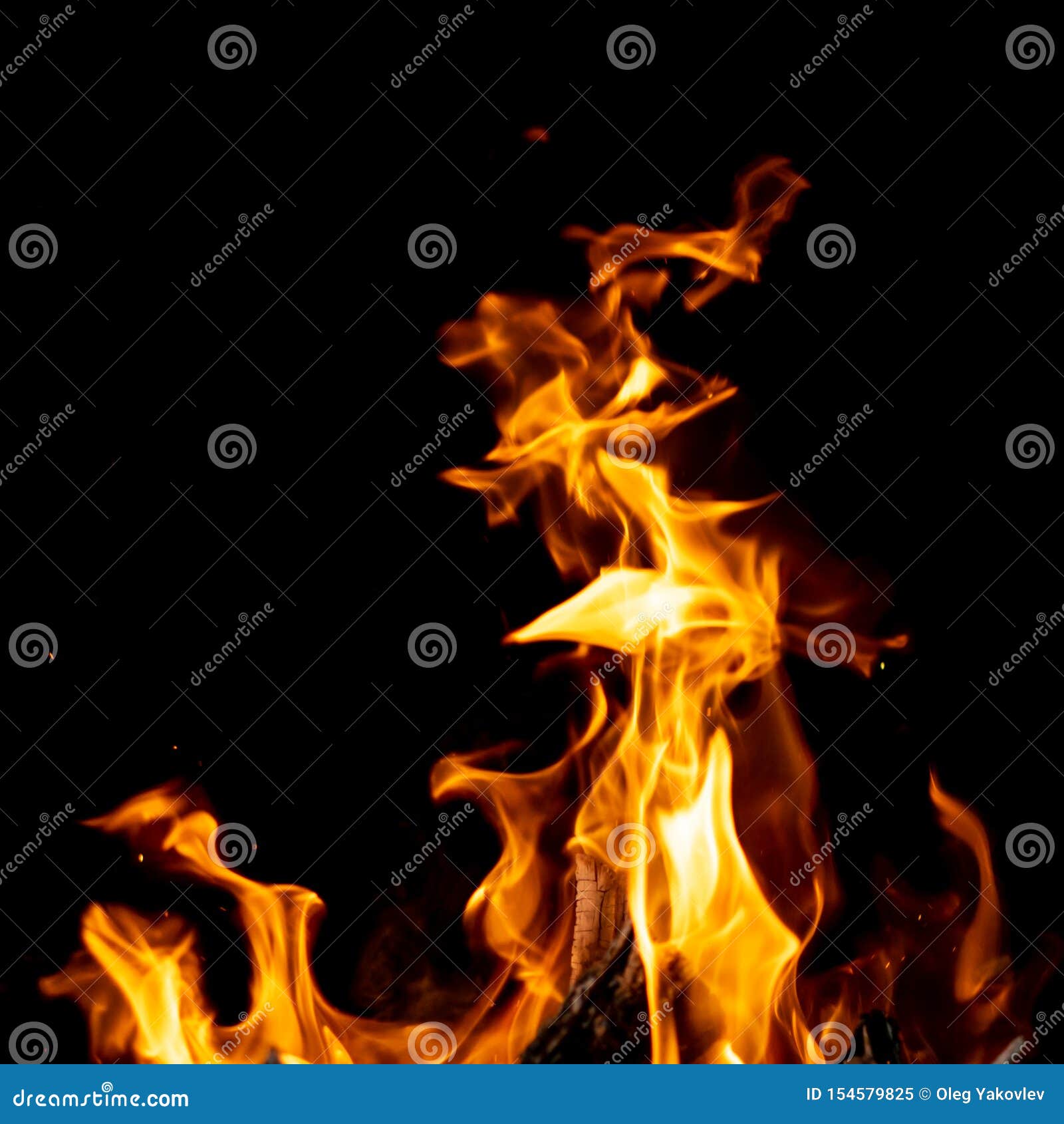 Strong Fire Flames on Black Stock Image - Image of energy, element ...