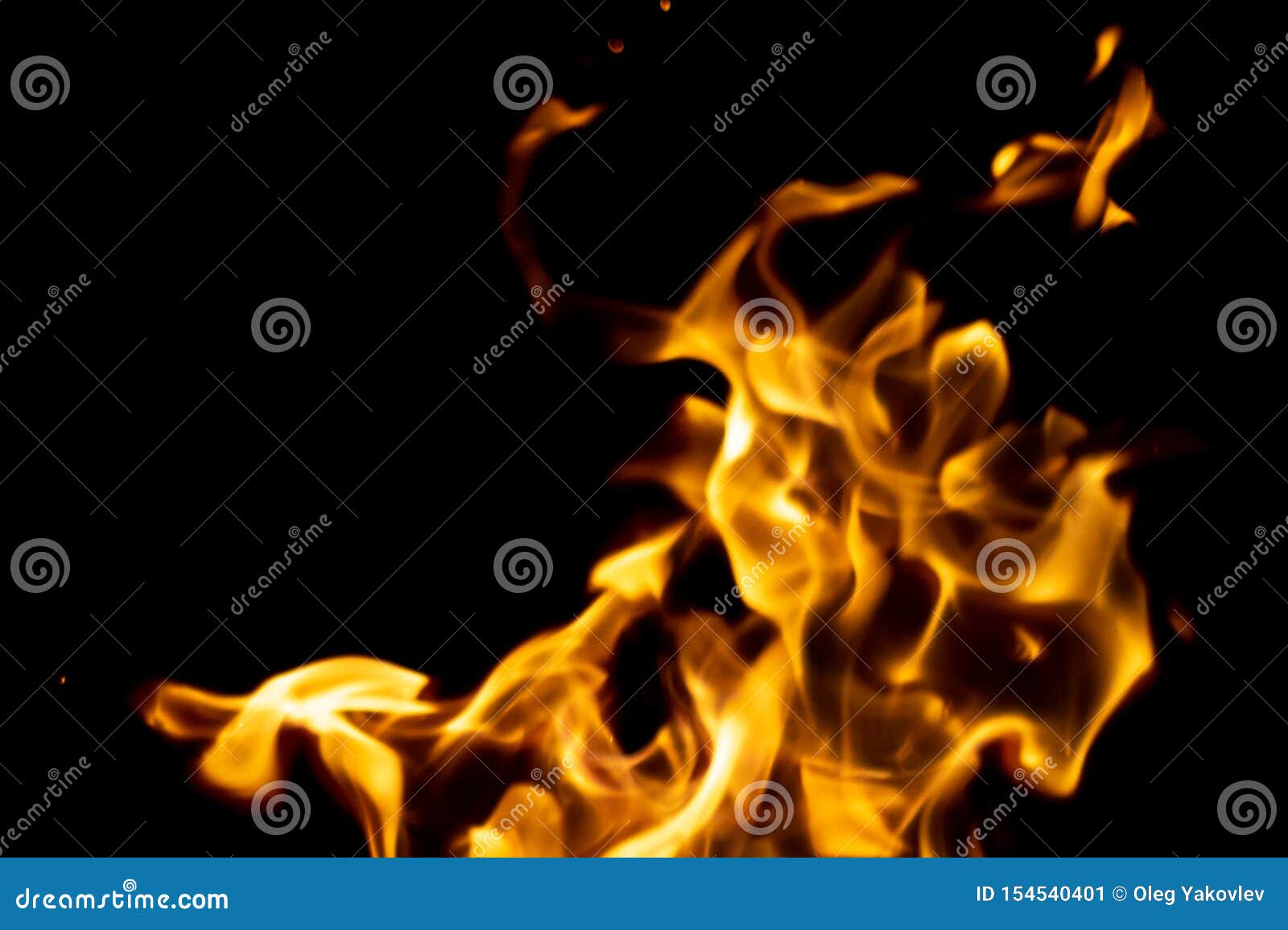 Strong Fire Flames on Black Stock Image - Image of flammable, black ...