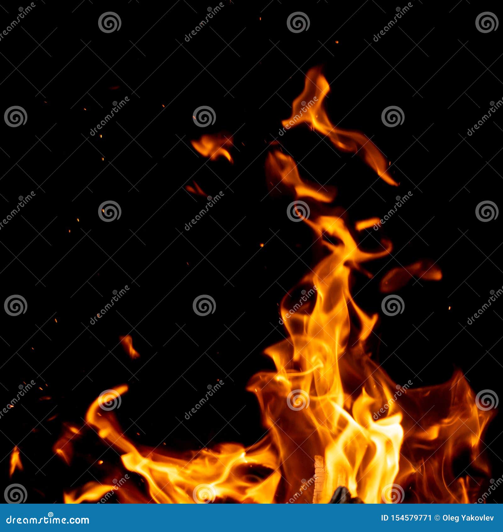 Strong Fire Flames on Black Stock Image - Image of heat, energy: 154579771